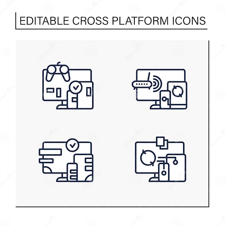 Cross Platform Line Icons Set Stock Vector - Illustration of developer ...