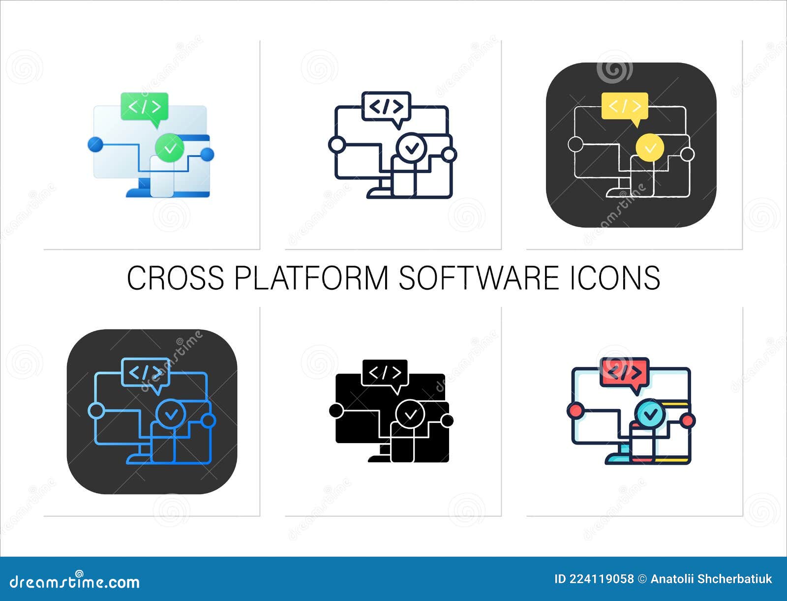 Cross Platform Software Icons Set Stock Vector - Illustration of ...