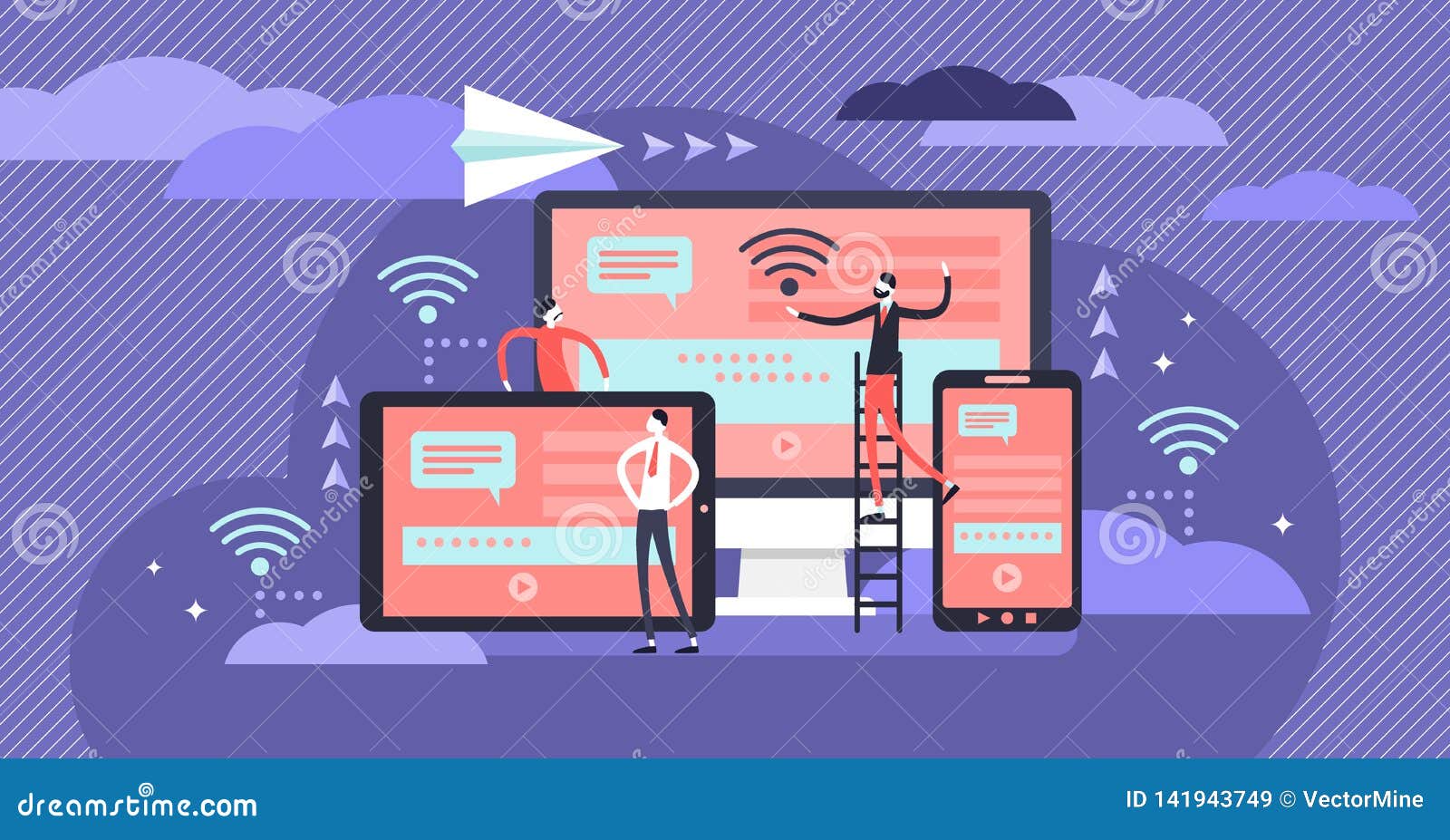 Cross Platform Vector Illustration. Flat Tiny it Application Person ...