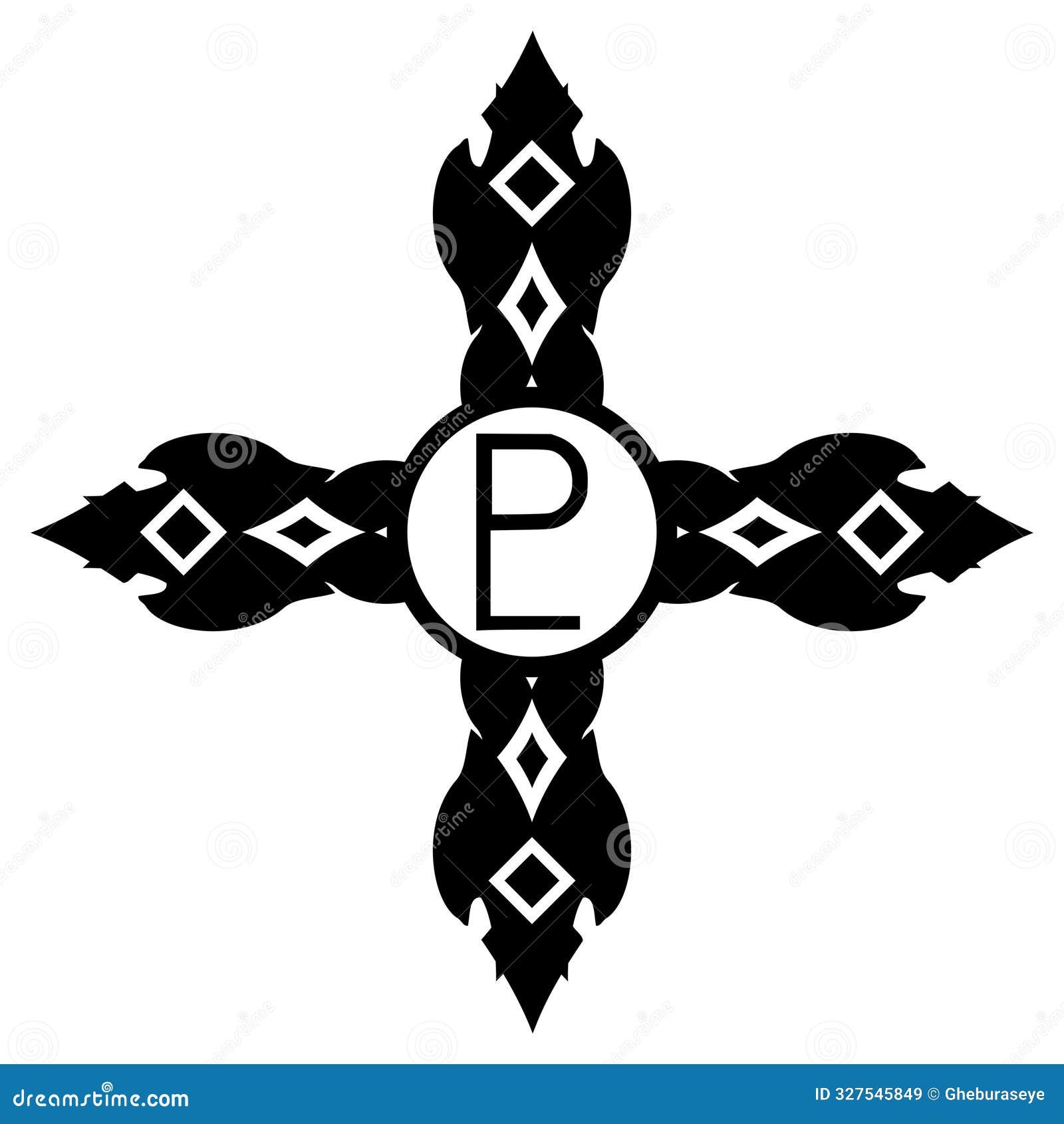 Cross with Pluto Planet Symbol, Black and White, Tattoo, Isolated ...