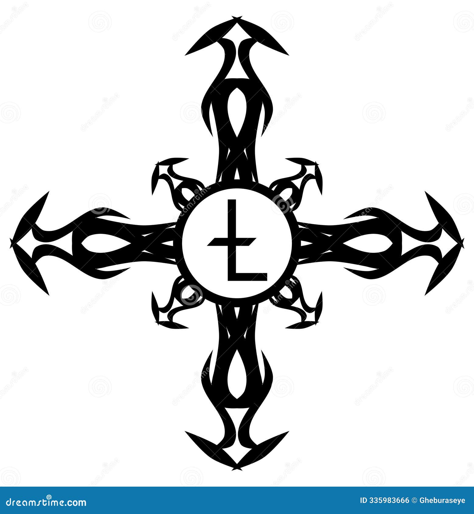 Cross with Pound Symbol, Black and White, Tattoo, Isolated. Stock ...