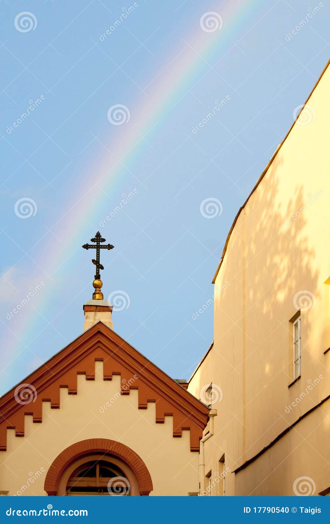 Cross with rainbow stock photo. Image of chapel, house - 17790540