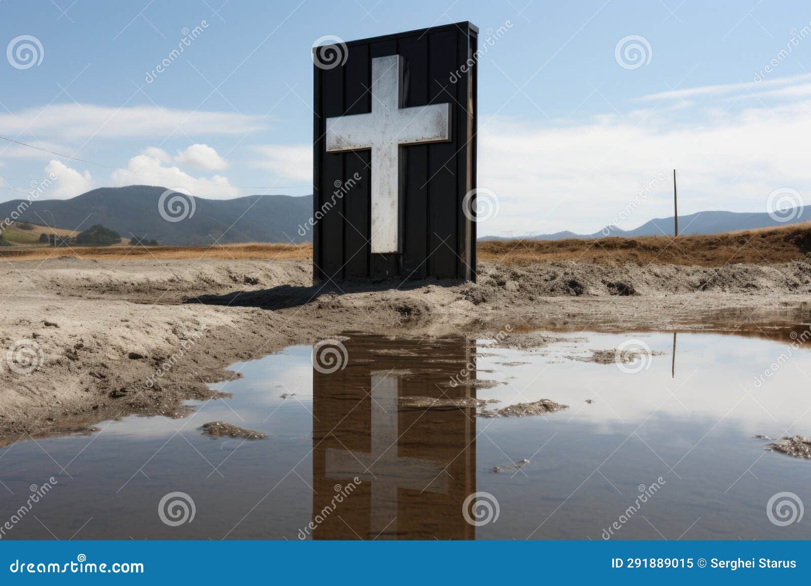 A Cross is Reflected in a Puddle of Water. AI. Stock Illustration ...