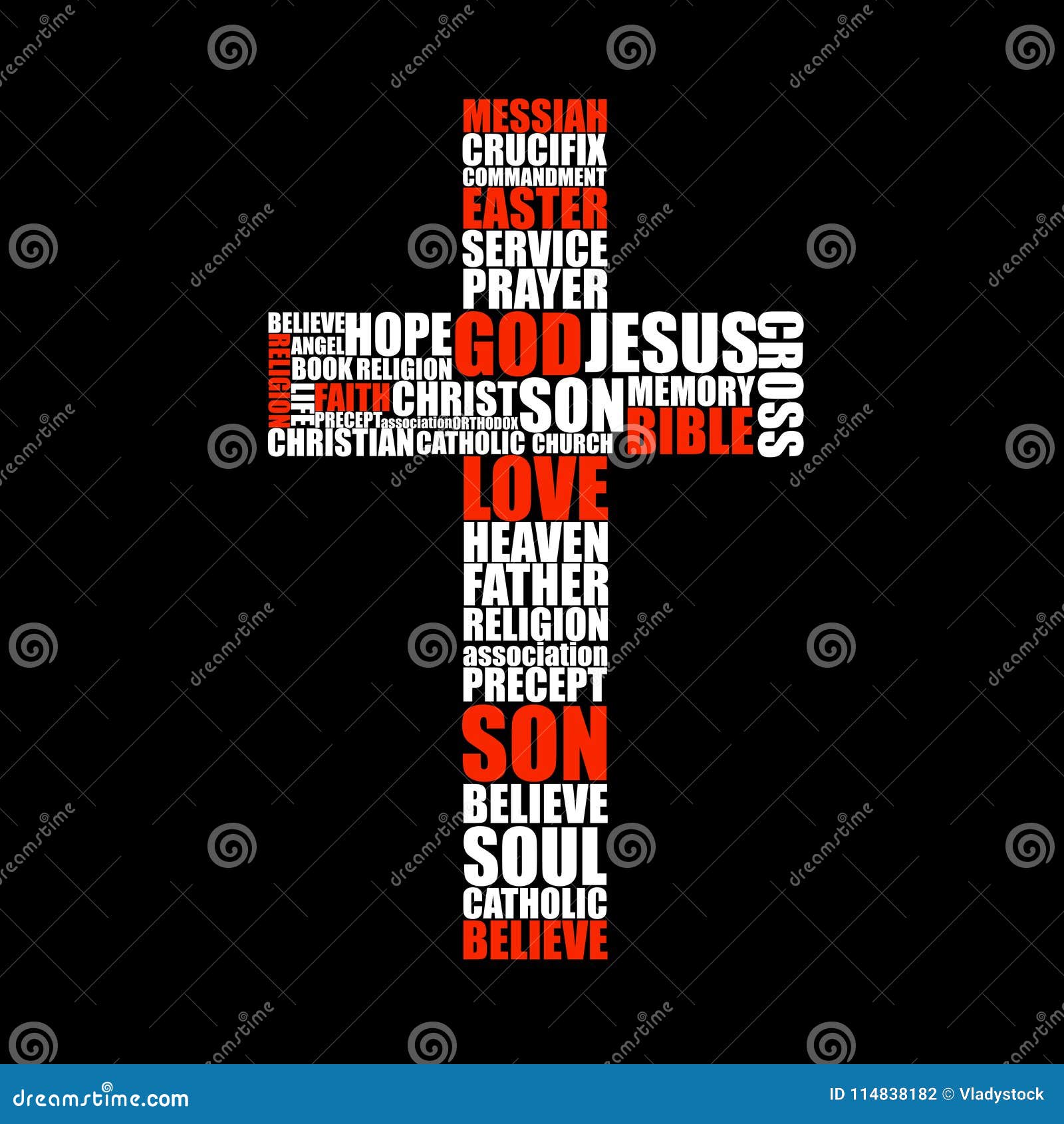 Cross of Religious Words. Christian Symbol Stock Vector - Illustration ...
