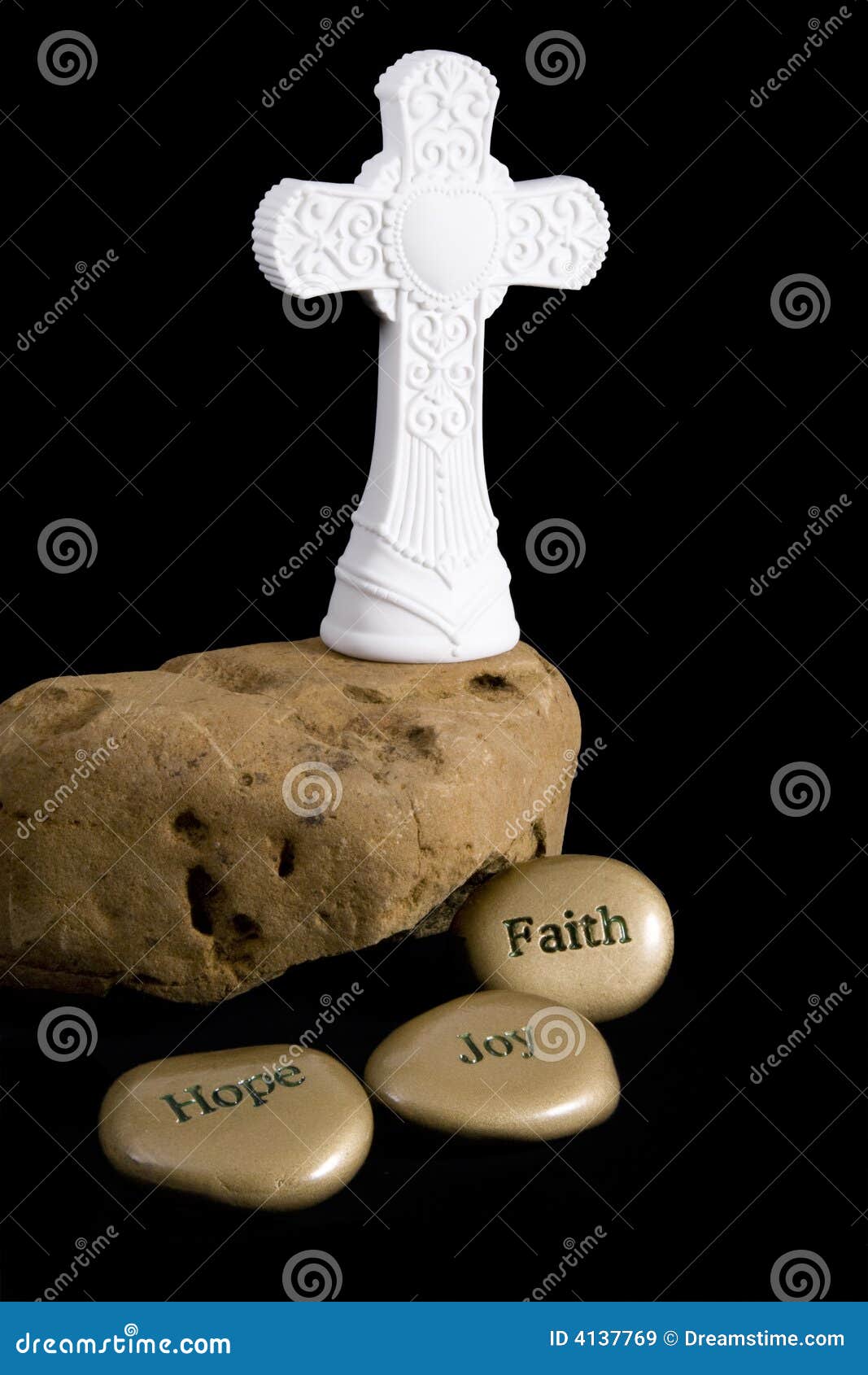 Cross on Rock with Inspirational Stones Stock Image - Image of ...