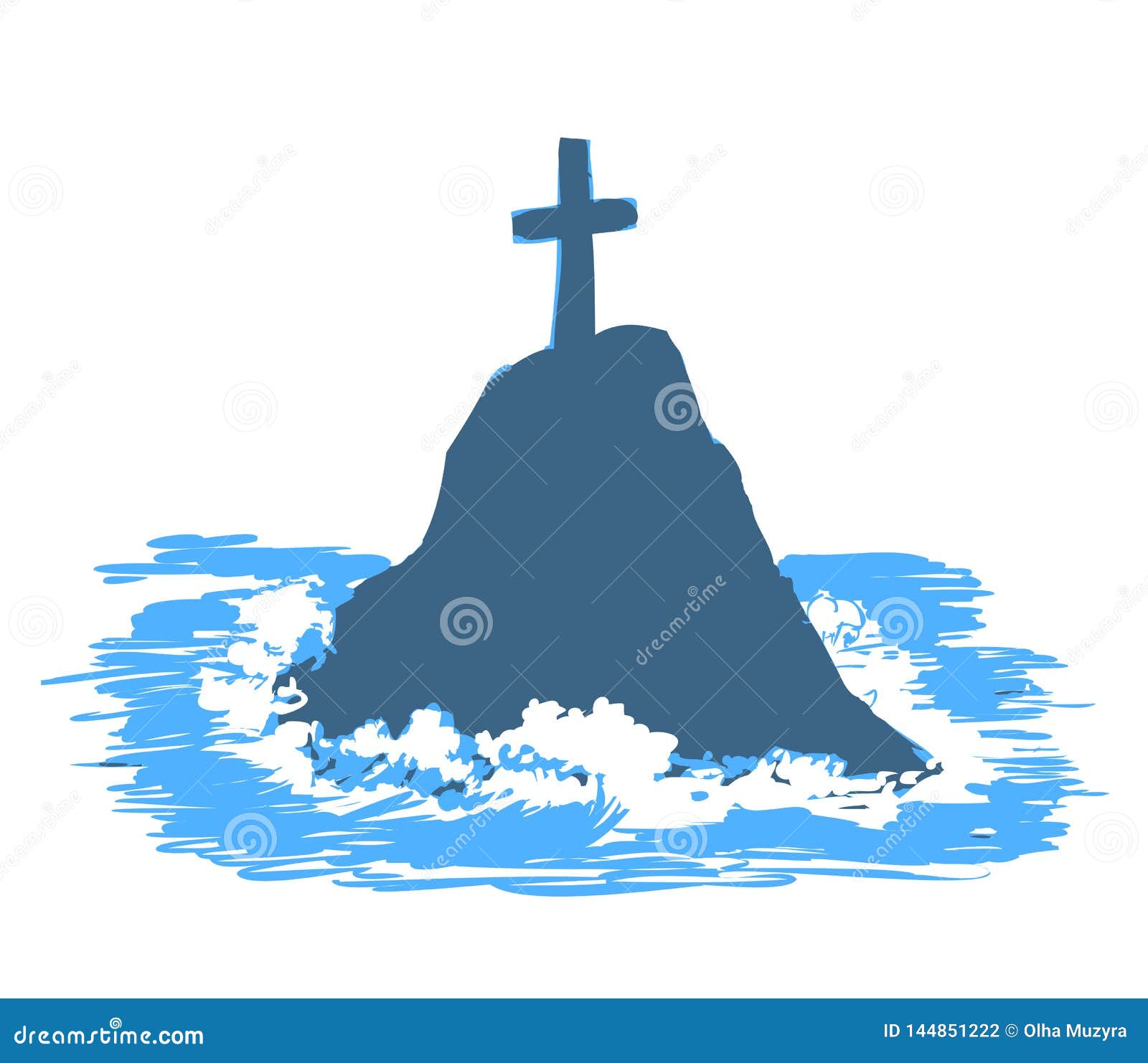 Cross on rock in the sea stock vector. Illustration of blue - 144851222