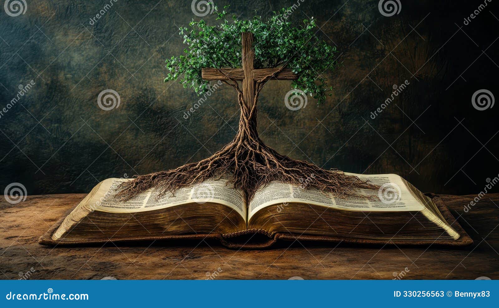 A Cross with Roots Emerging from an Open Book Symbolizing Growth and ...