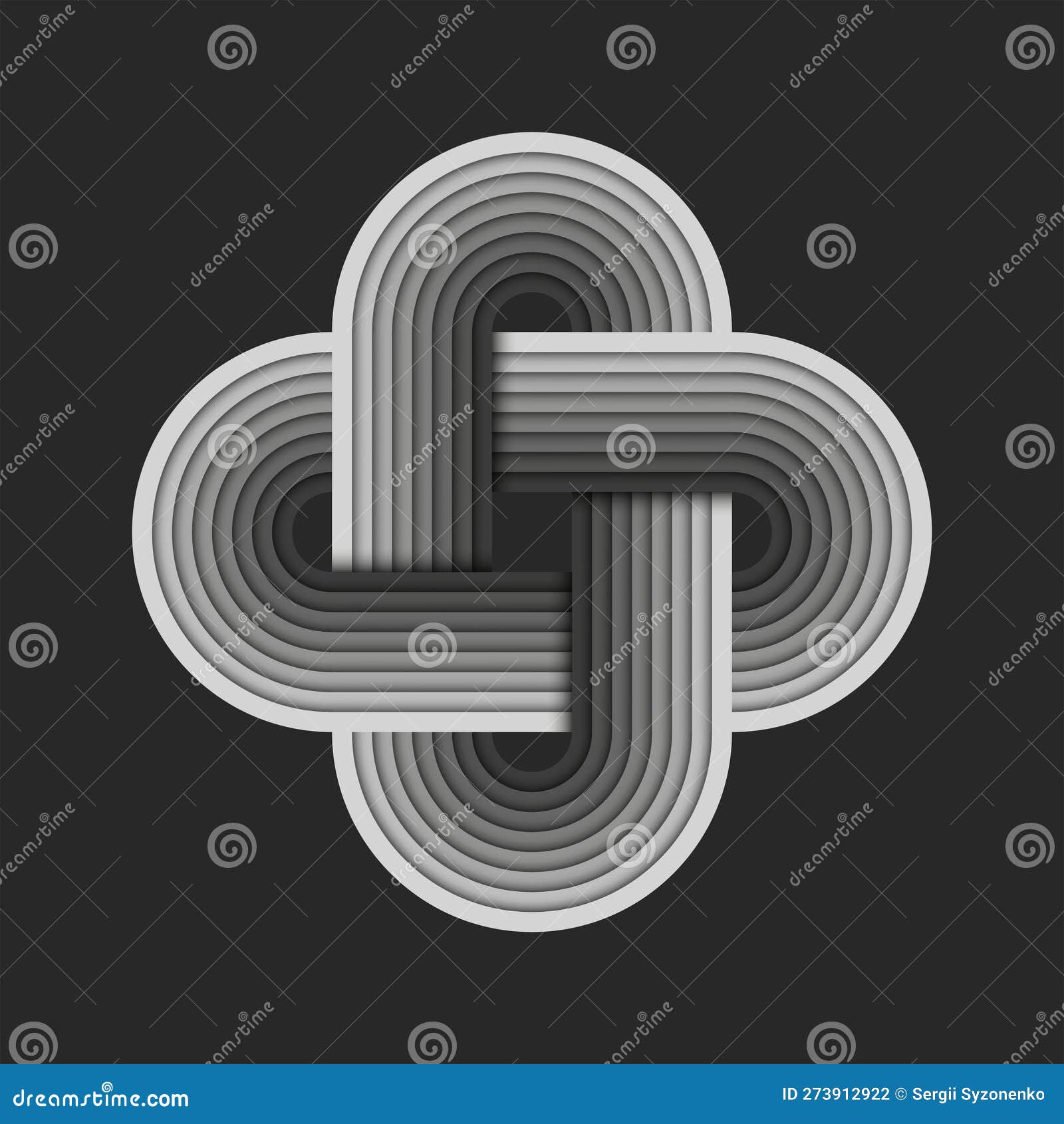 Cross Rounded Shape Logo or Plus Sign Made of Gradient Gray Interlaced ...