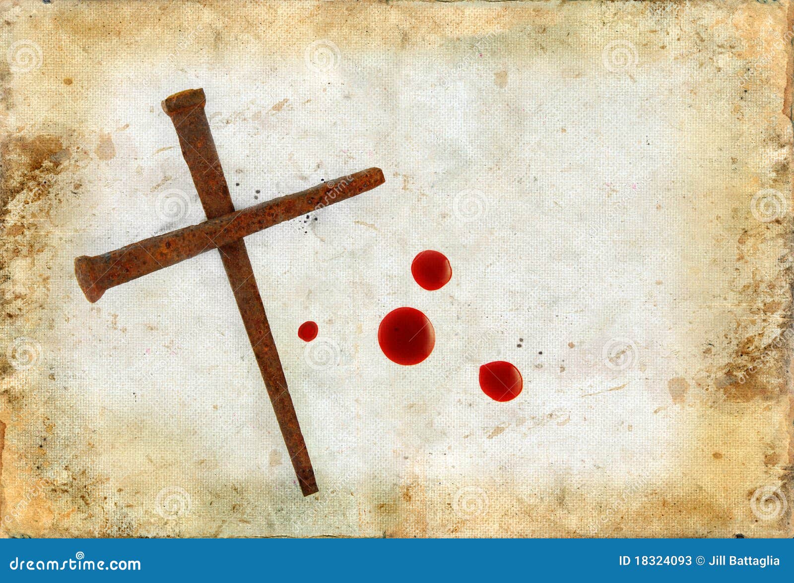Cross Of Rusty Nails And Blood Drops On Grunge Stock Image - Image of ...