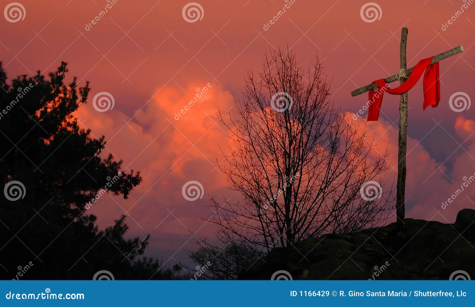 Cross and Scarlet Linen stock image. Image of sunset, world - 1166429