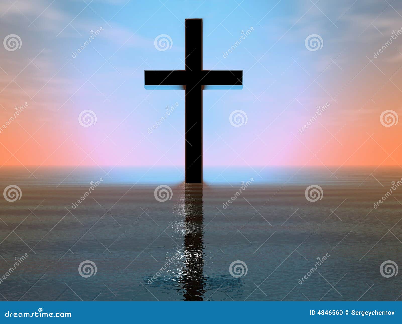 Cross in the sea stock illustration. Illustration of clouds - 4846560