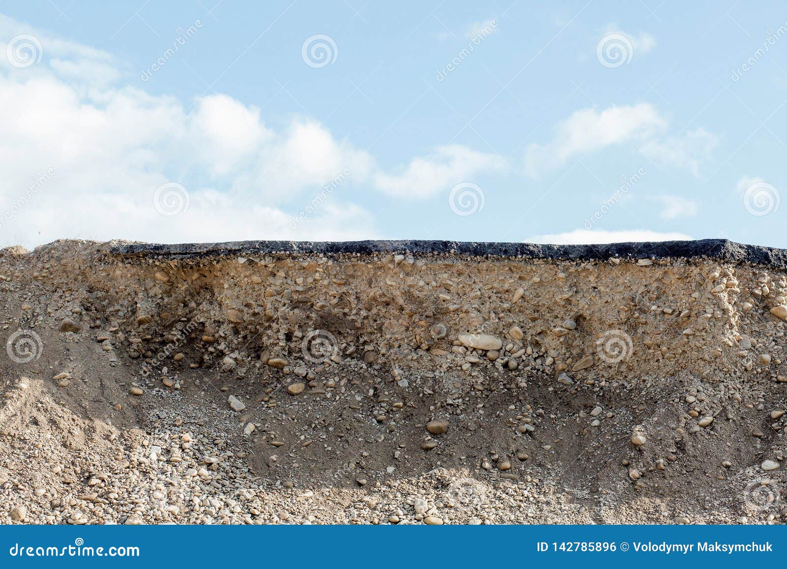 Cross Section of Asphalt Road with Blue Sky Background Stock Photo ...