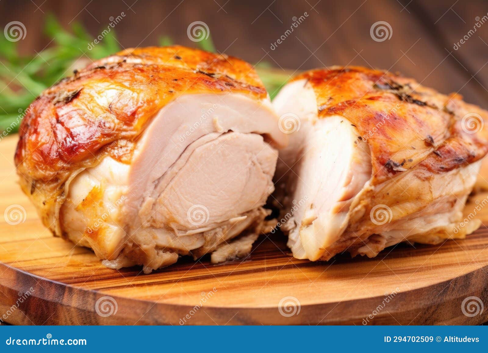 Cross Section of a Baked Chicken Thigh on Board Stock Image - Image of ...