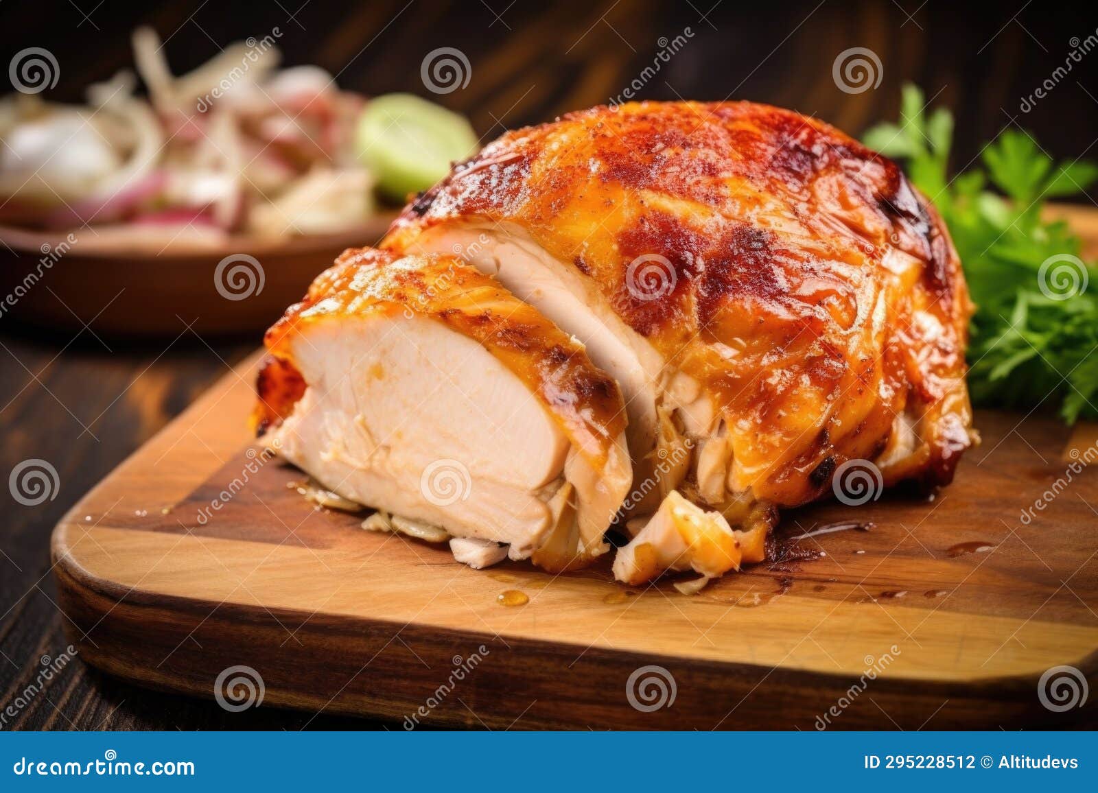 Cross Section of a Baked Chicken Thigh on Board Stock Photo - Image of ...