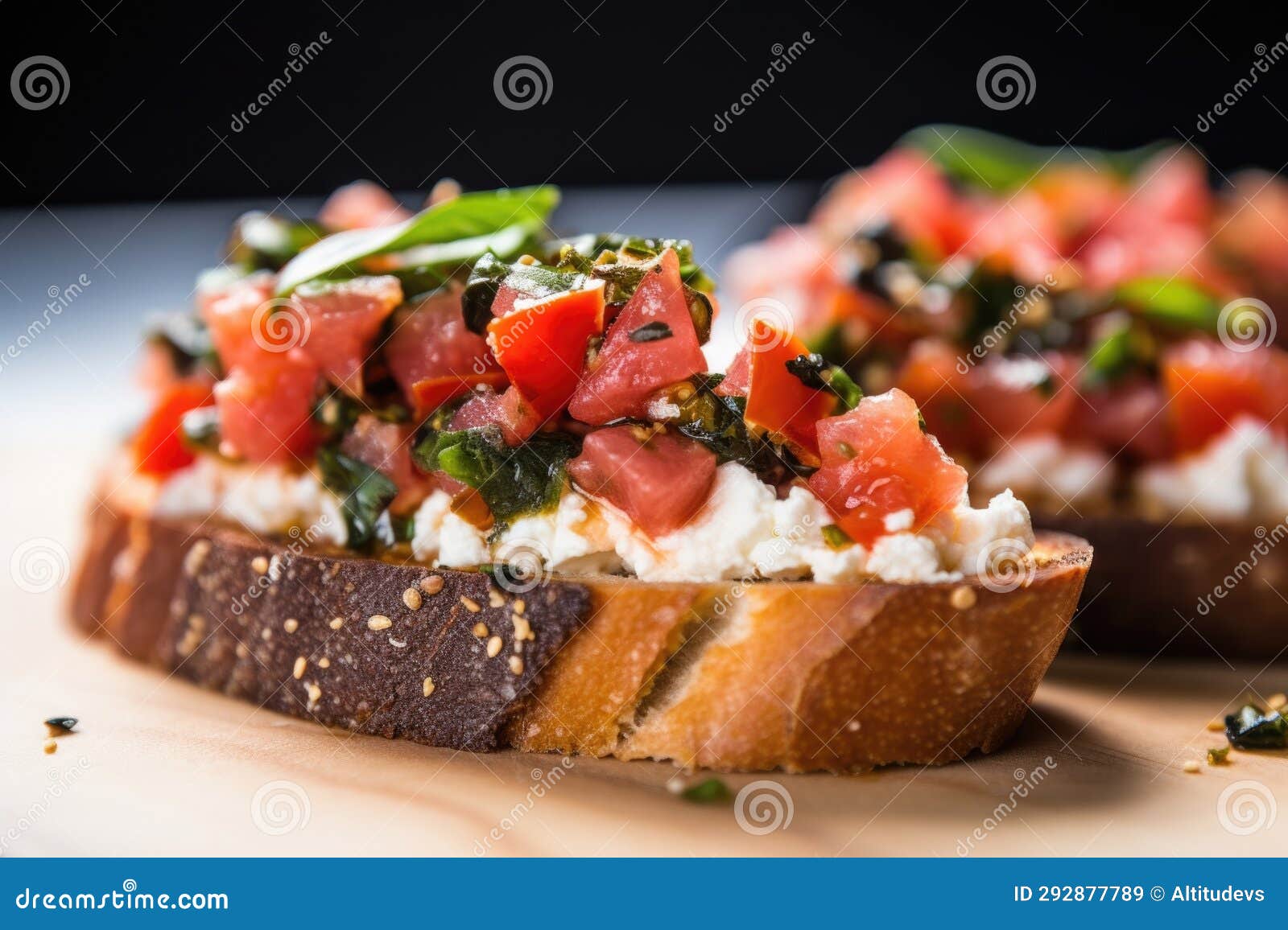 Cross-section of Bruschetta with Ricotta, Showing Texture Details Stock ...