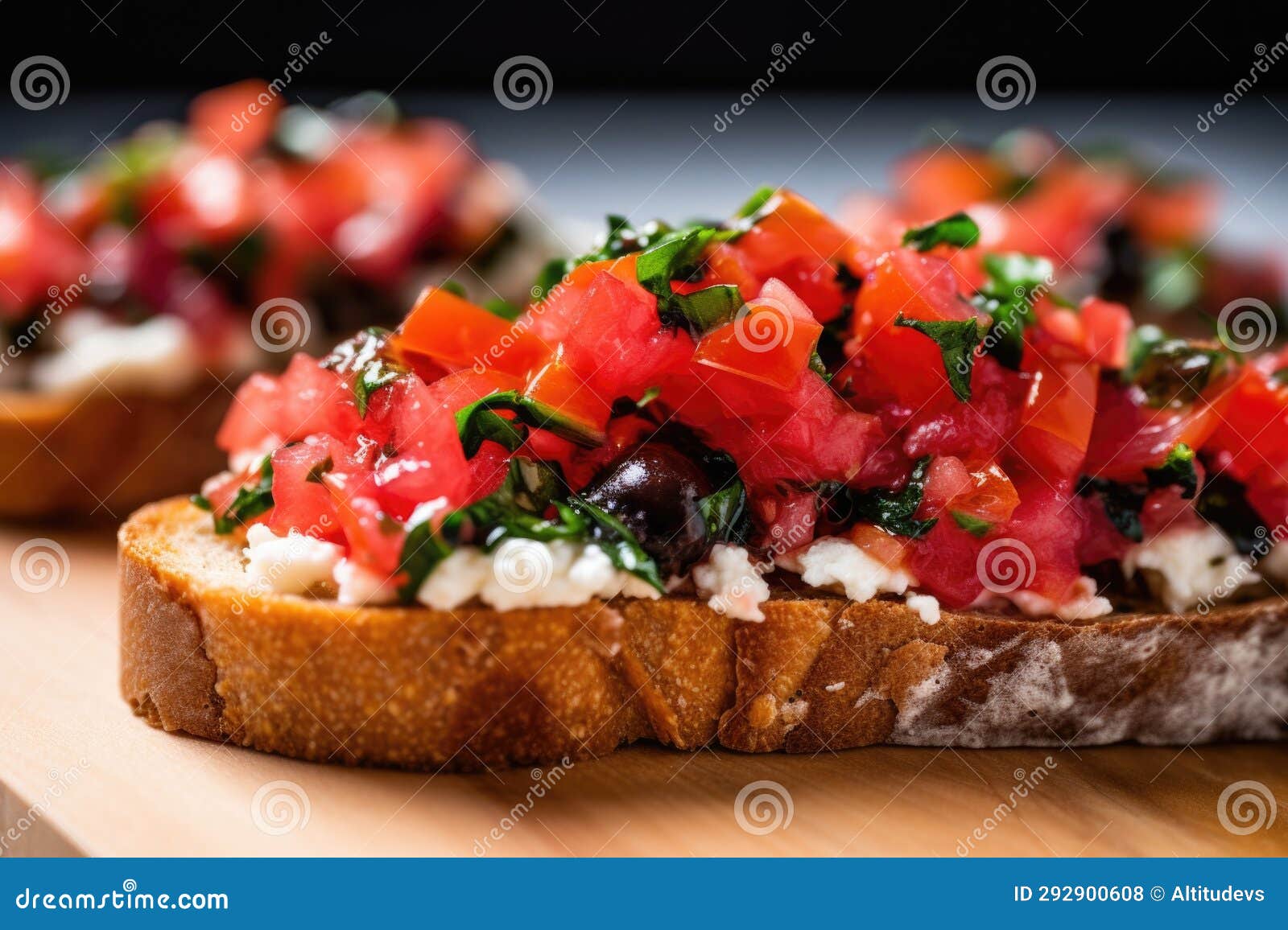 Cross-section of Bruschetta with Ricotta, Showing Texture Details Stock ...