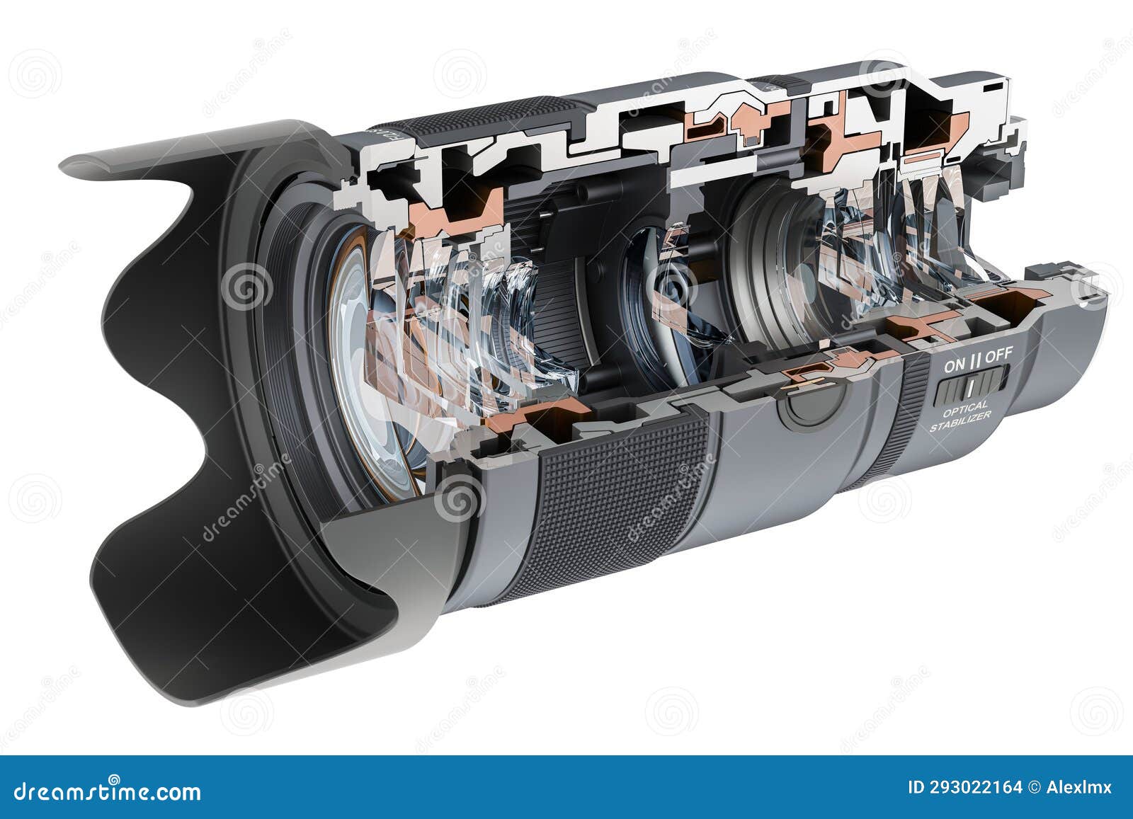 Cross Section of Camera Lens View, 3D Rendering Stock Illustration ...