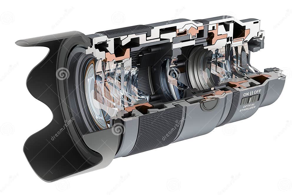 Cross Section of Camera Lens View, 3D Rendering Stock Illustration ...