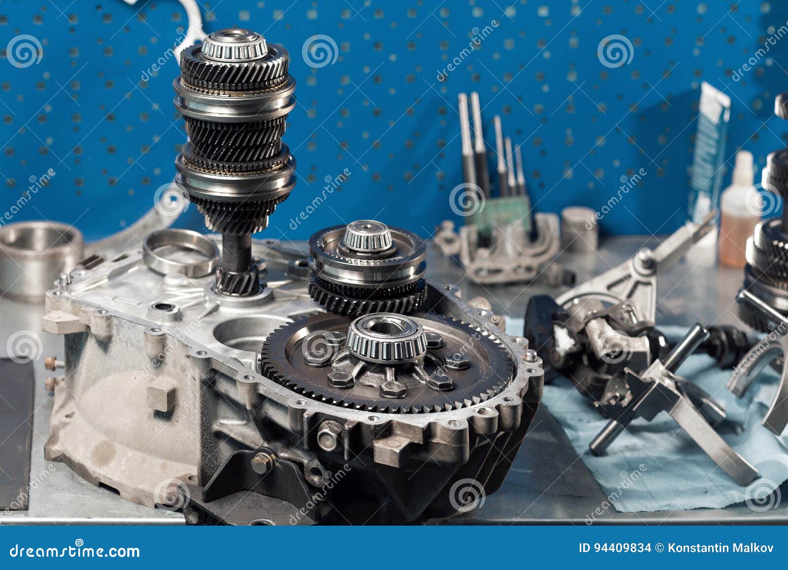 Cross-section of a Car Gearbox. Mechanic Work in the Garage Stock Photo ...