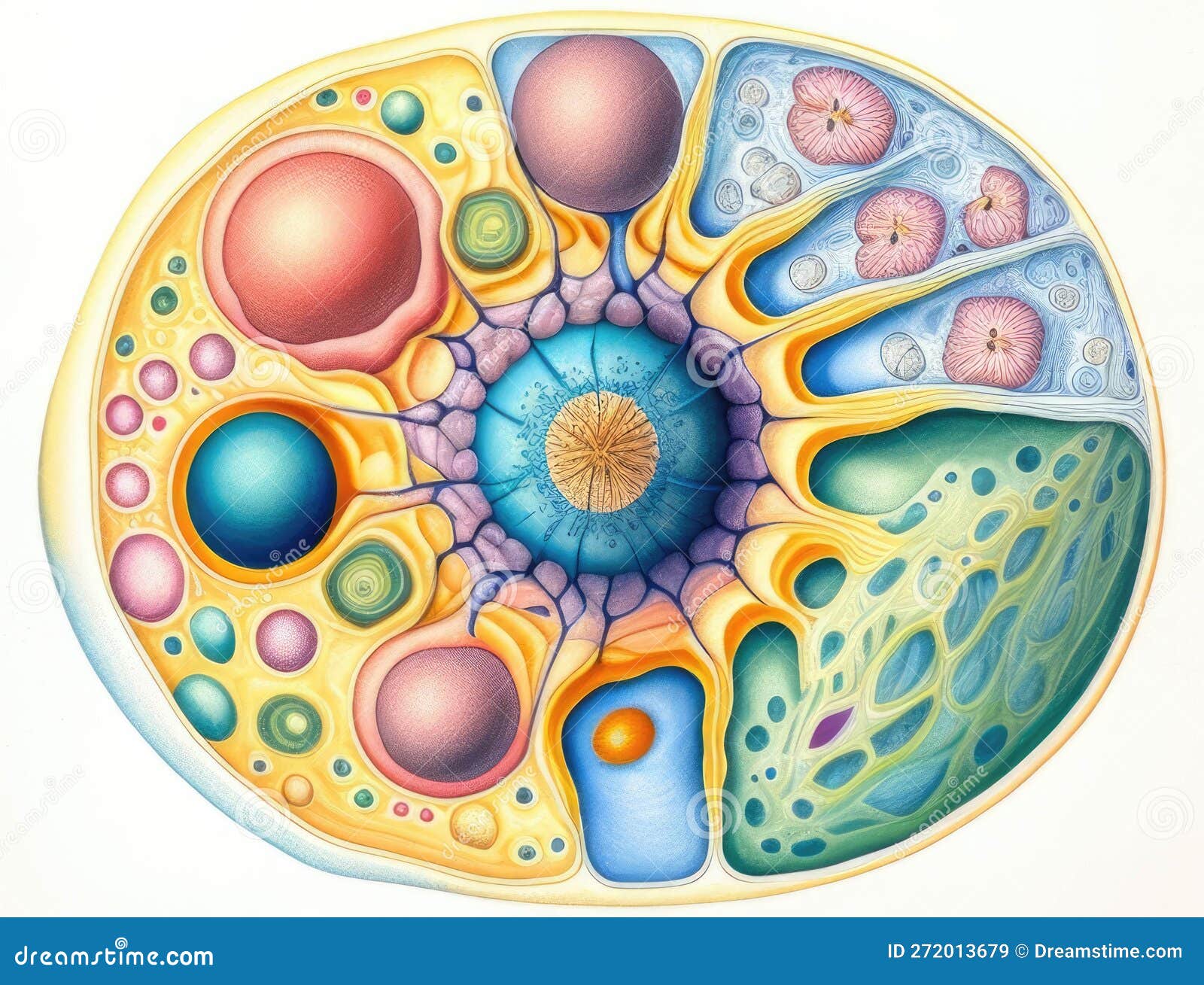 A Cross Section of a Cell Displaying Its Nucleus and Organelles. AI ...