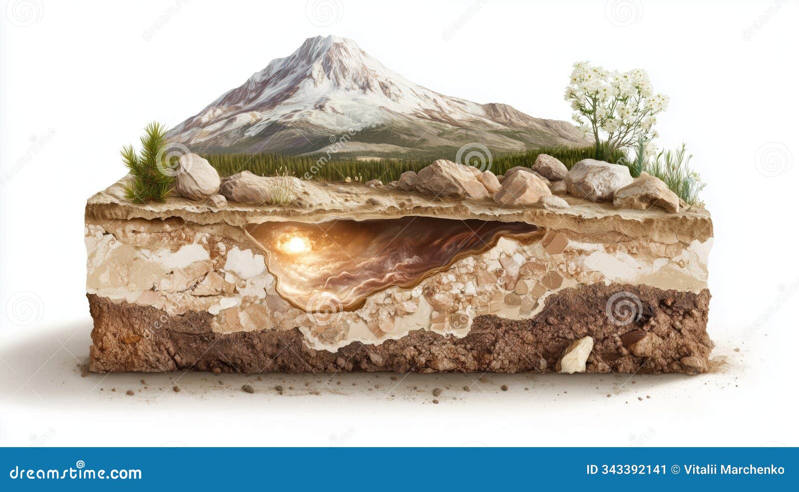 Cross Section of Earth Showing Geological Layers and Volcanic Activity ...