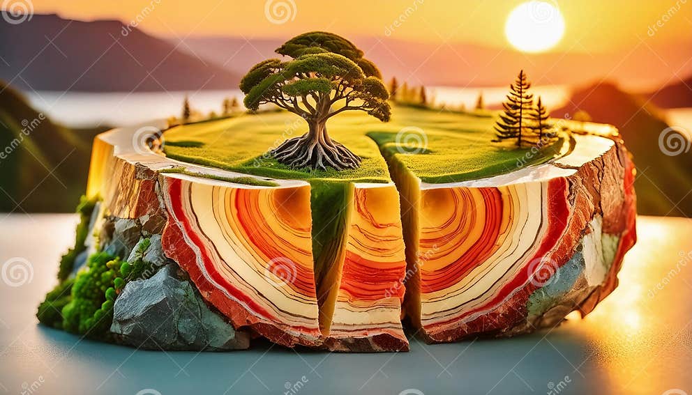 A Cross-section of the Earth Showing Layers and Hidden Ecosystems Stock ...