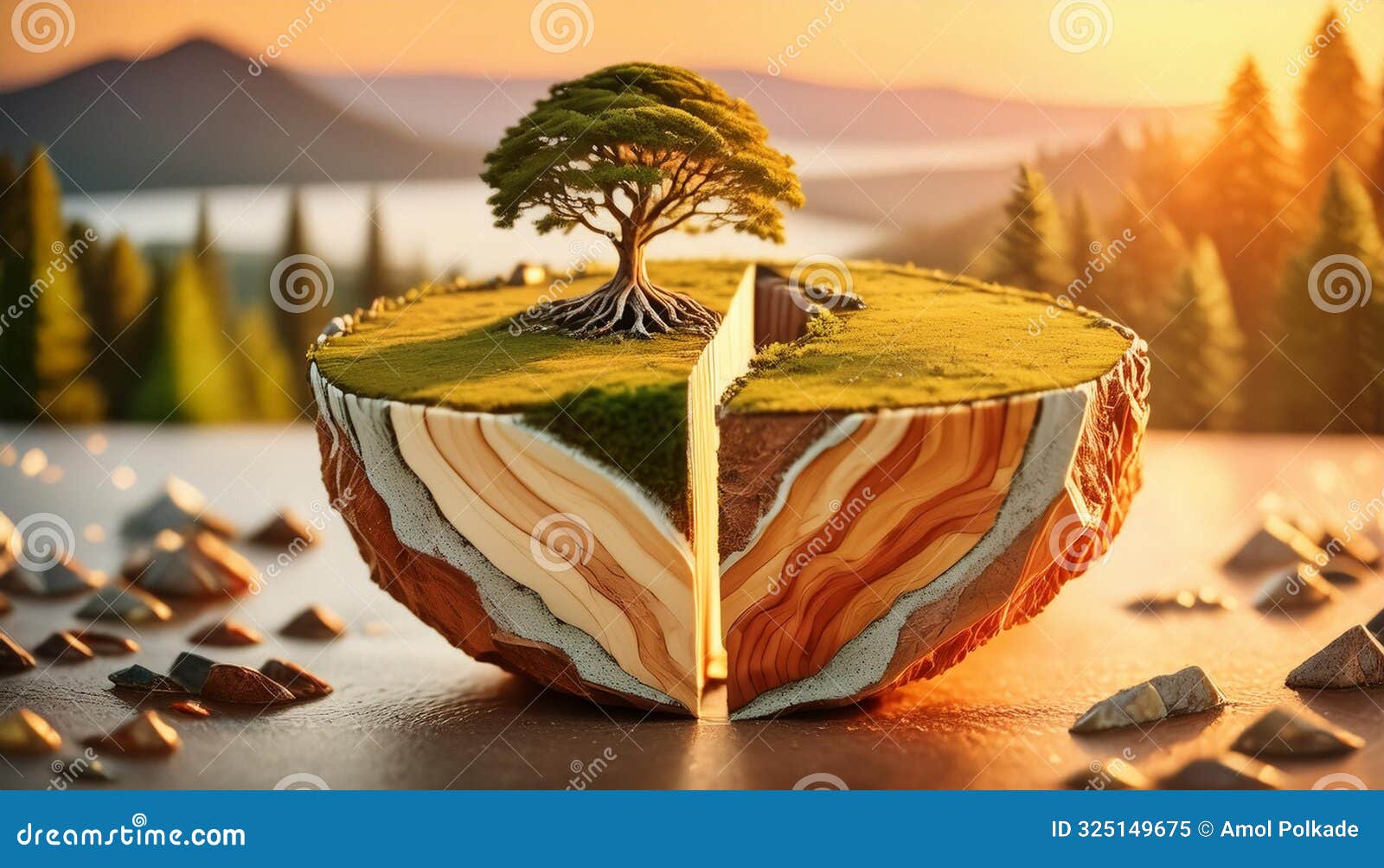 A Cross-section of the Earth Showing Layers and Hidden Ecosystems Stock ...