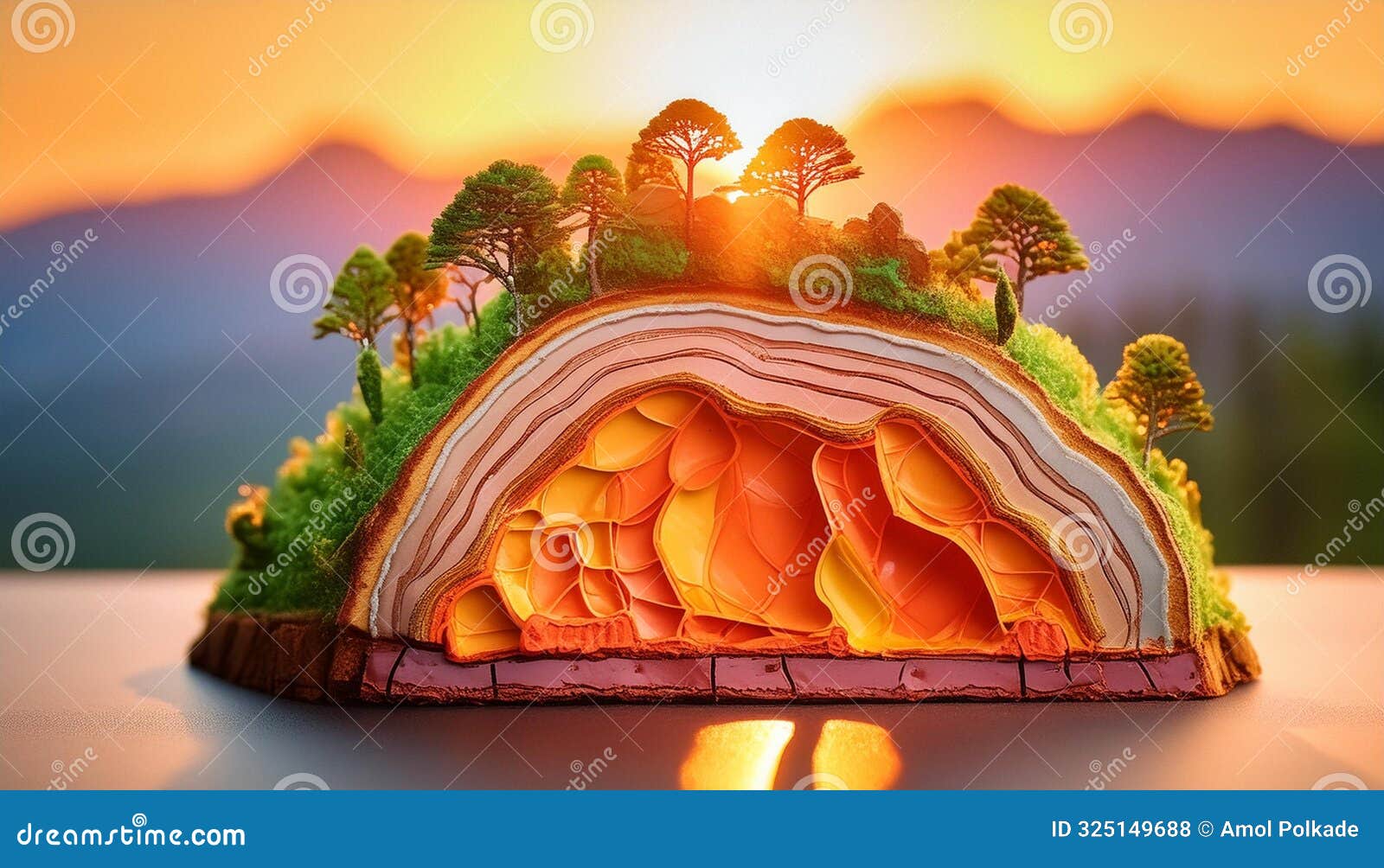 A Cross-section of the Earth Showing Layers and Hidden Ecosystems Stock ...