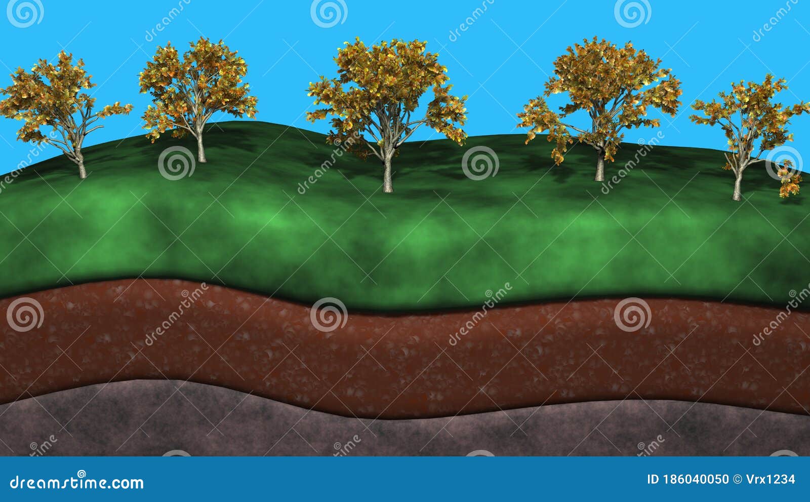Geological Layers Beneath the Earth , Soil. Trees on Earth .3d ...