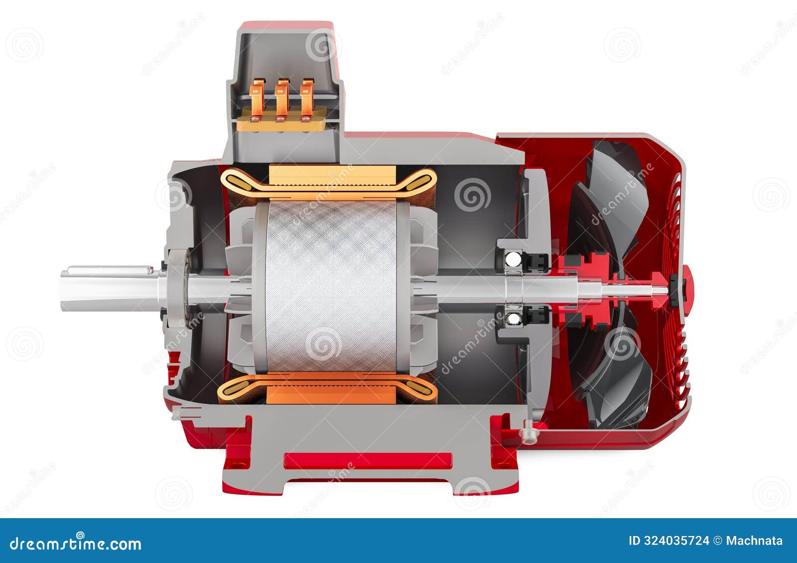Cross Section of Electric Motor, Side View. 3D Rendering Stock ...