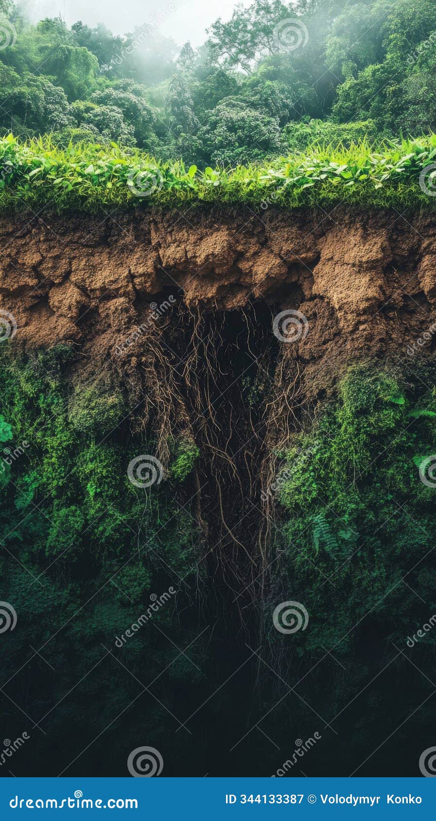 Cross Section of Forest Soil with Roots Exposed, Lush Greenery Above ...