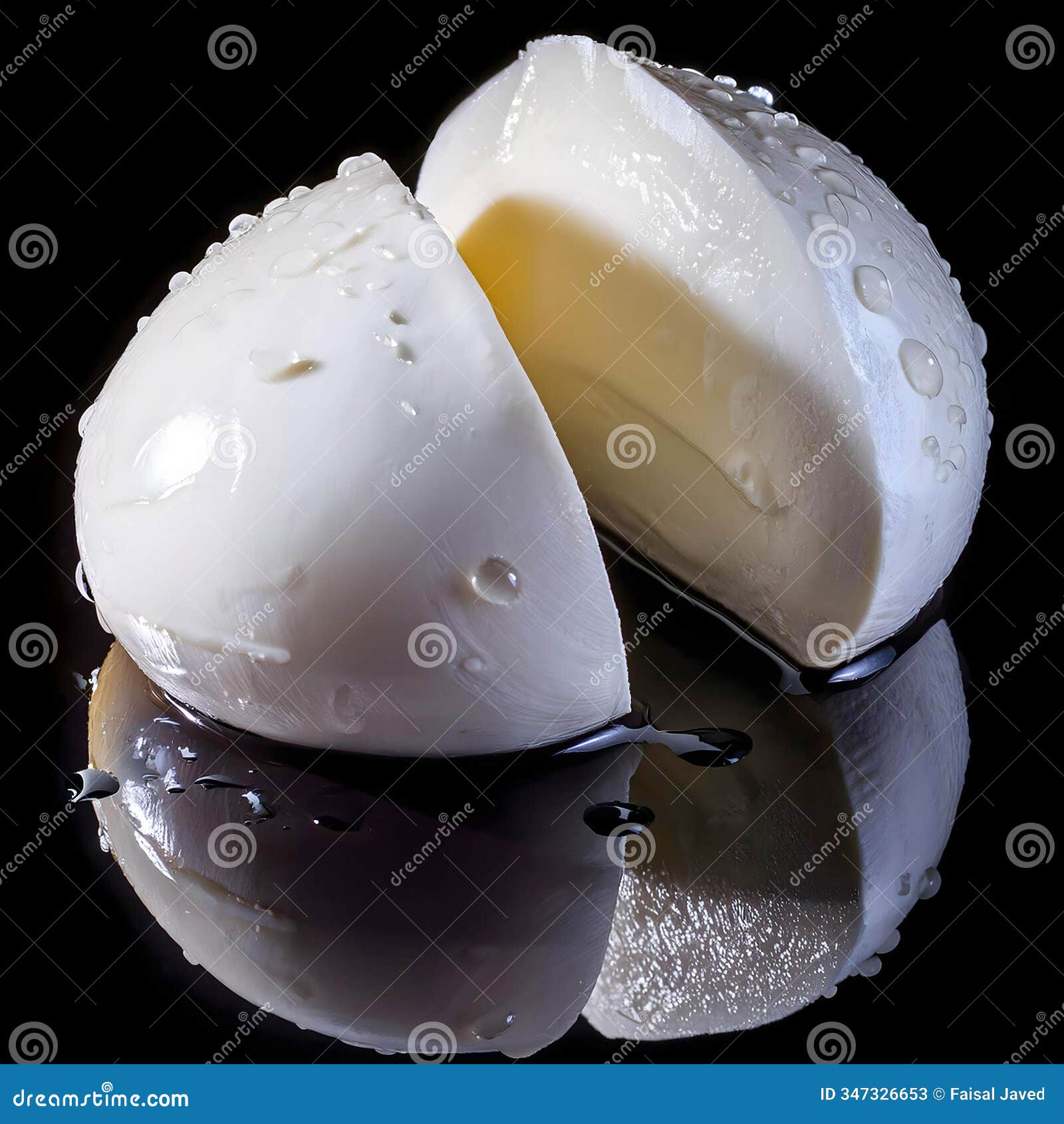 Cross-Section of Fresh Mozzarella with Glossy Interior Stock ...