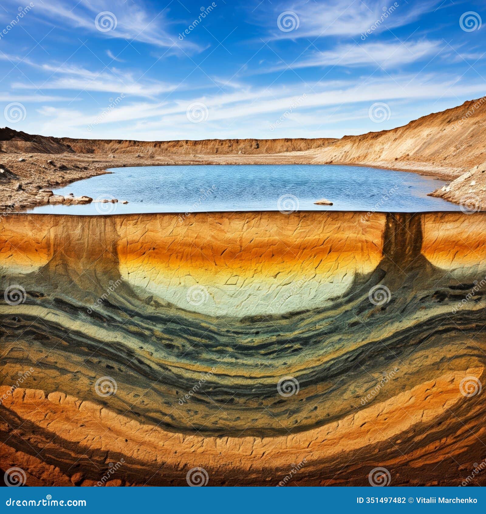 Cross-section of Geological Layers Beneath a Desert Oasis Pond Stock ...