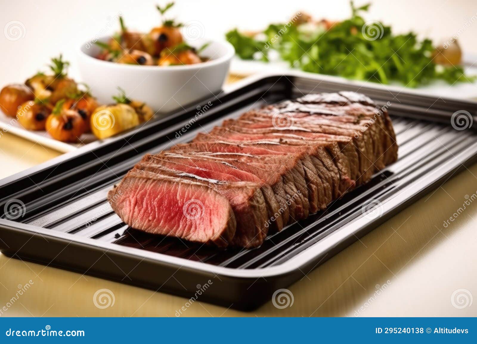 Cross-section of a Grilled Beef Steak on a Ceramic Platter Stock Photo ...