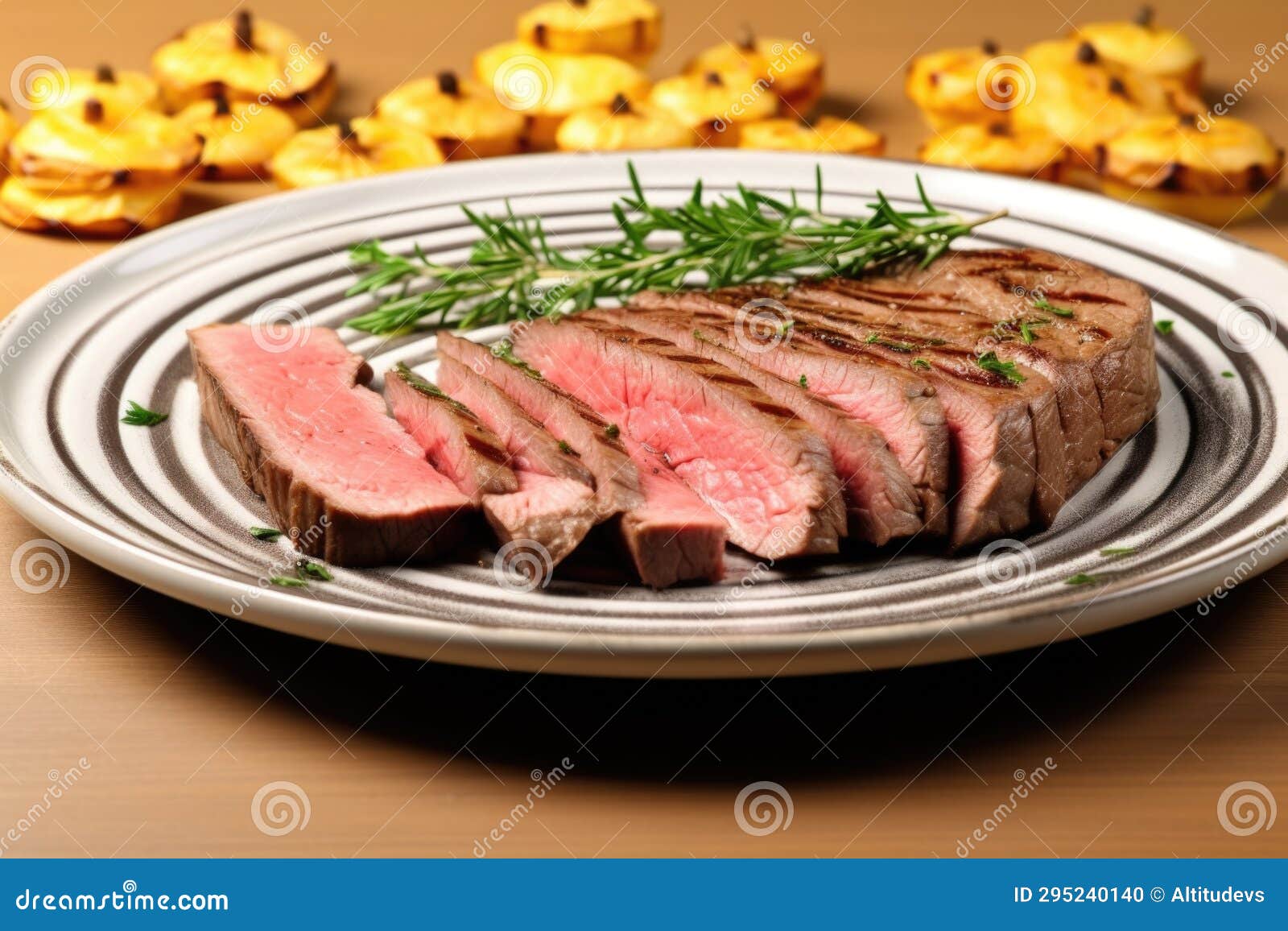 Cross-section of a Grilled Beef Steak on a Ceramic Platter Stock Photo ...