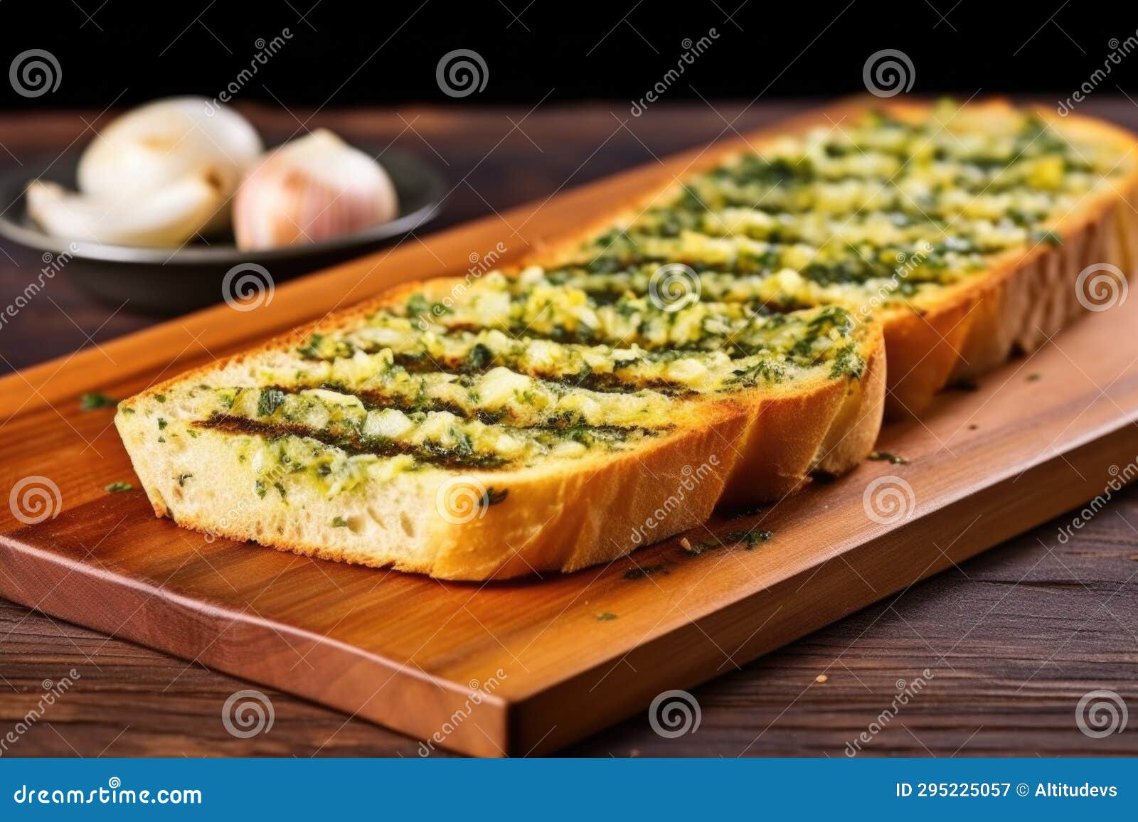 Cross-section of Grilled Garlic Bread on a Board Stock Image - Image of ...