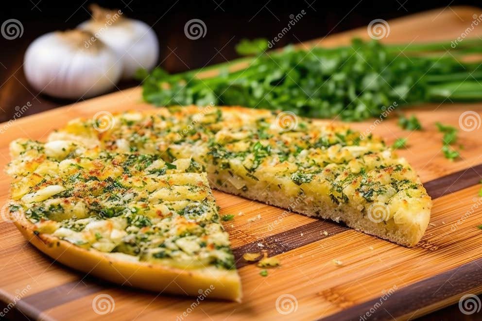 Cross-section of Grilled Garlic Bread on a Board Stock Photo - Image of ...