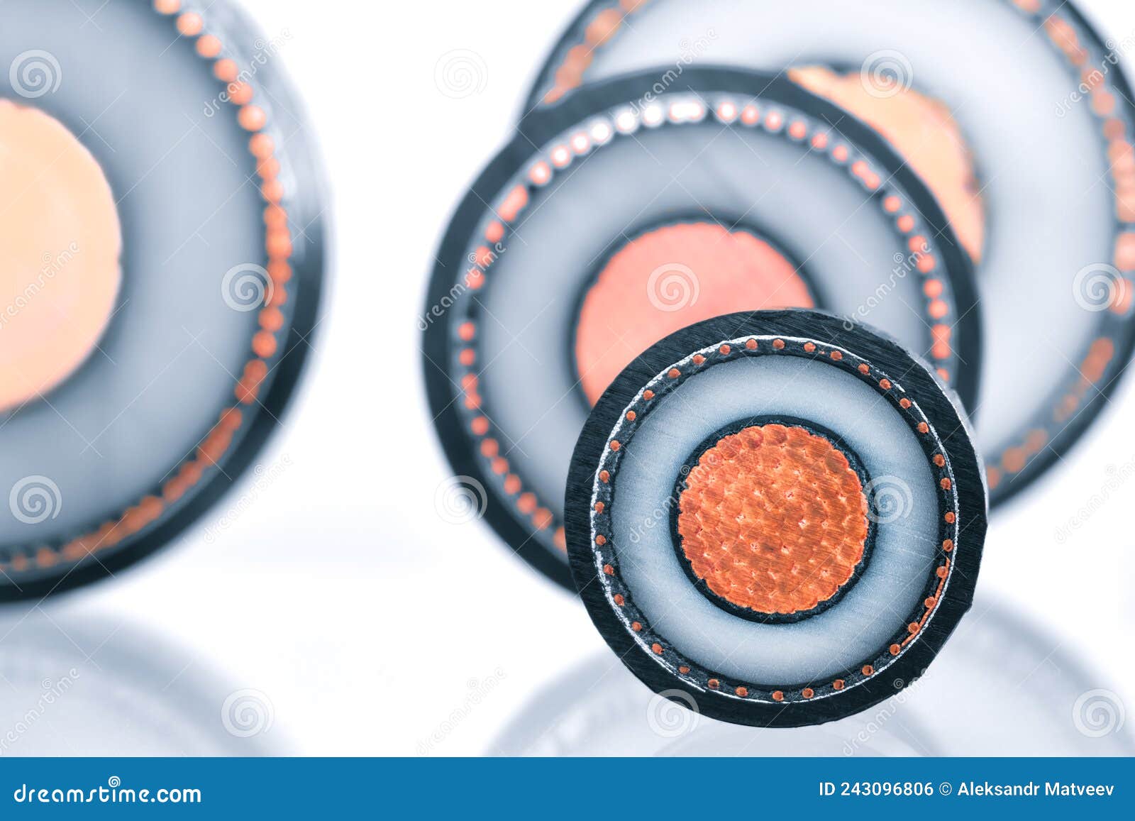 Cross Section of High-voltage Cable, Polymer Insulation. Close-up of ...