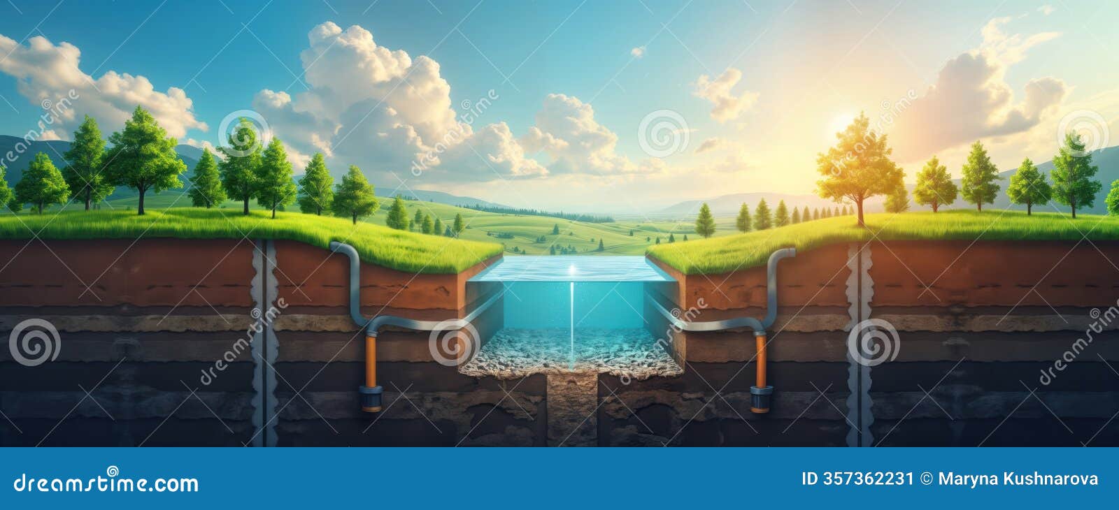 Cross-section Illustration of Carbon Capture, Storage Processes. Layers ...