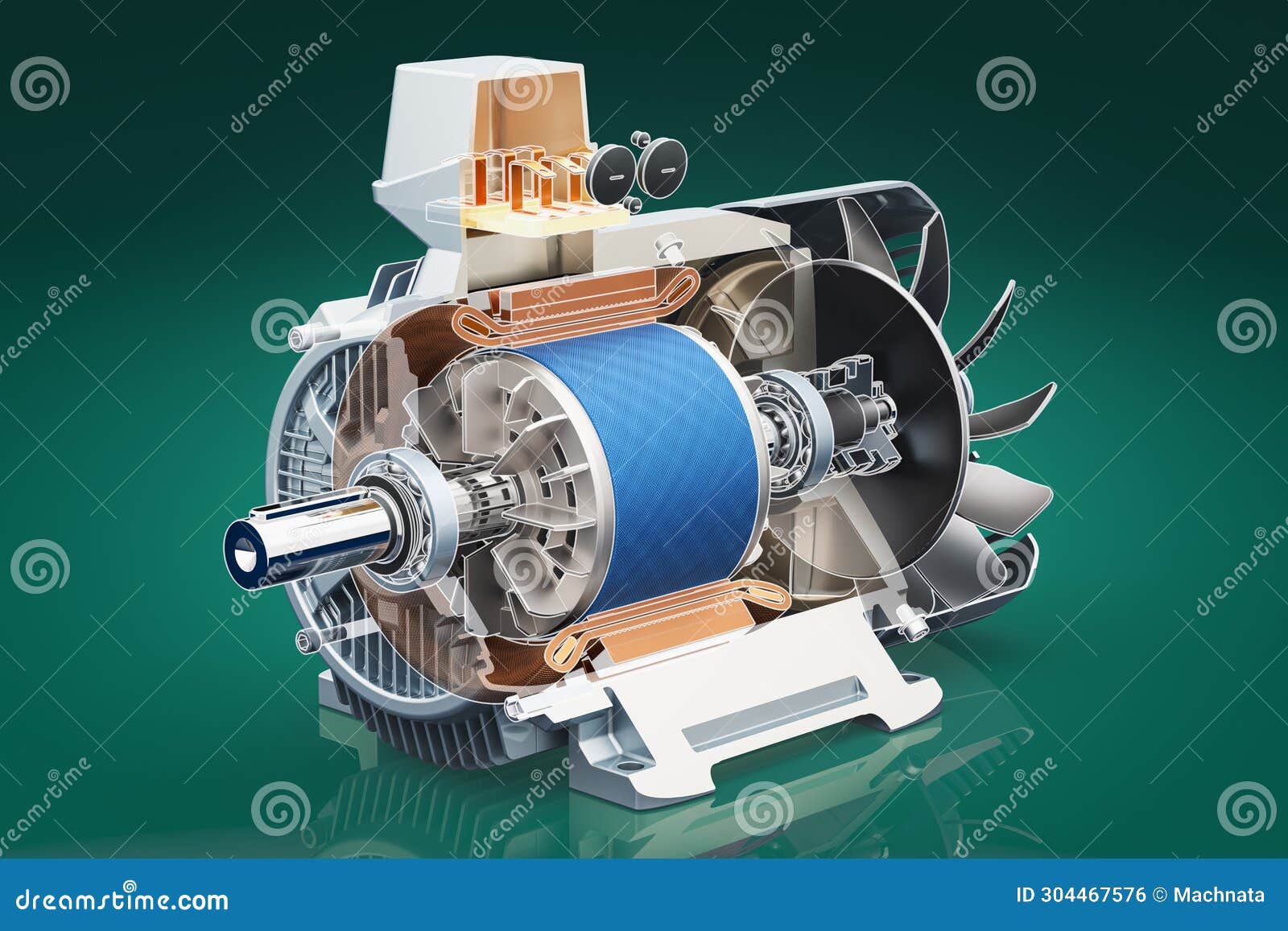 Cross Section of Industrial Electric Motor on Background, 3D Rendering ...