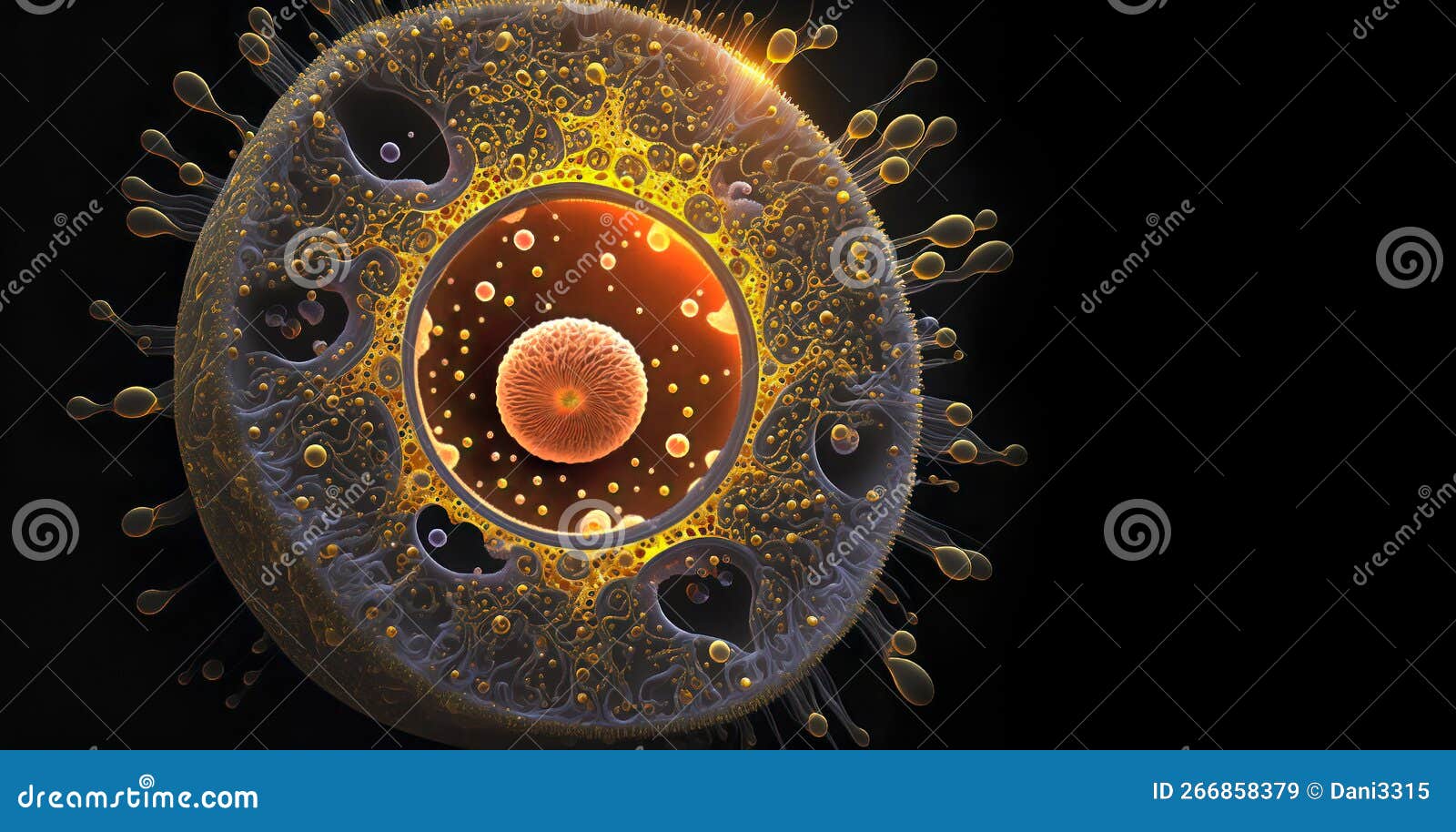 Cross Section Of An Infected Cell With Viral Particles Budding Away ...