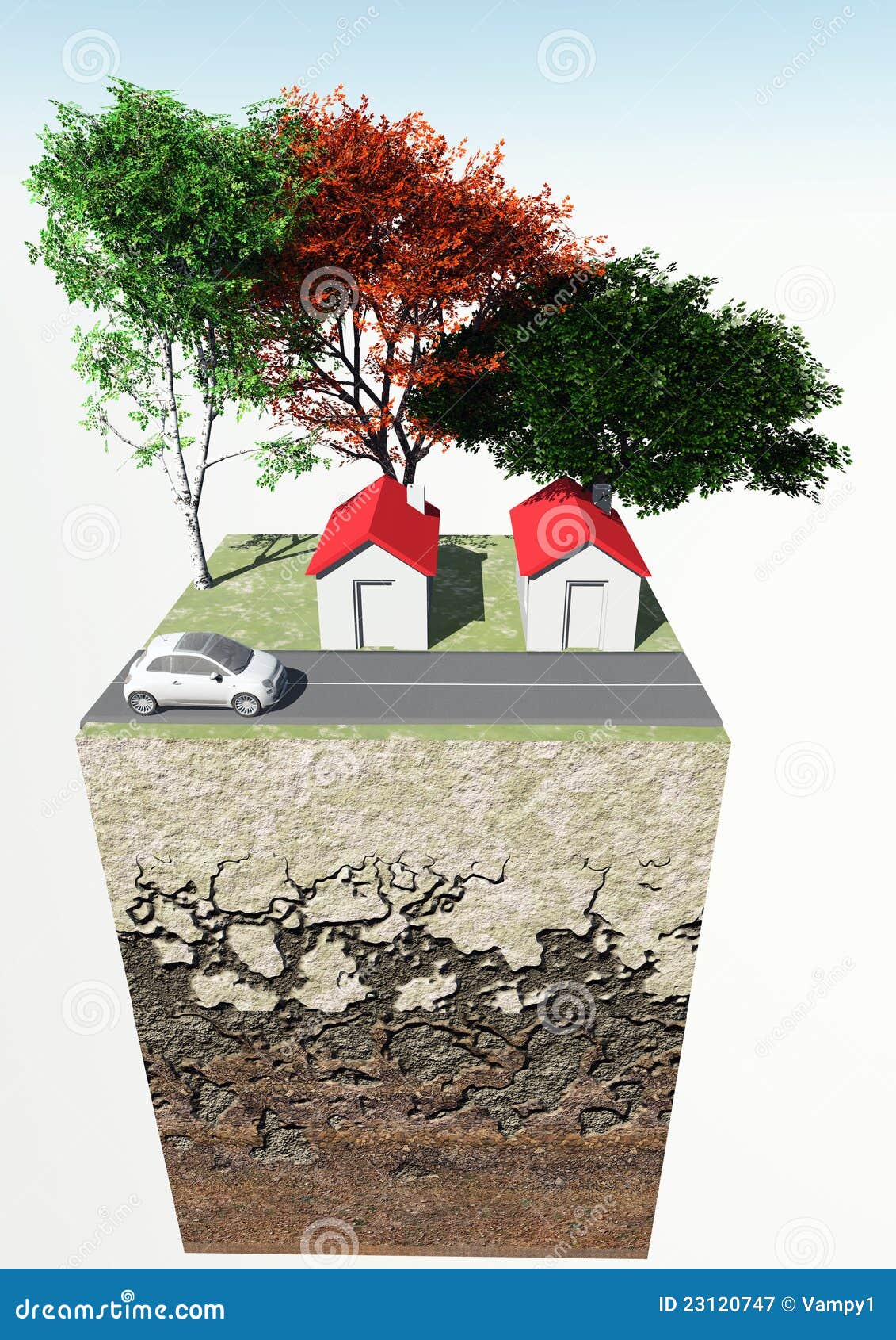 Cross-section of Land with Street Trees Home Car Stock Illustration ...