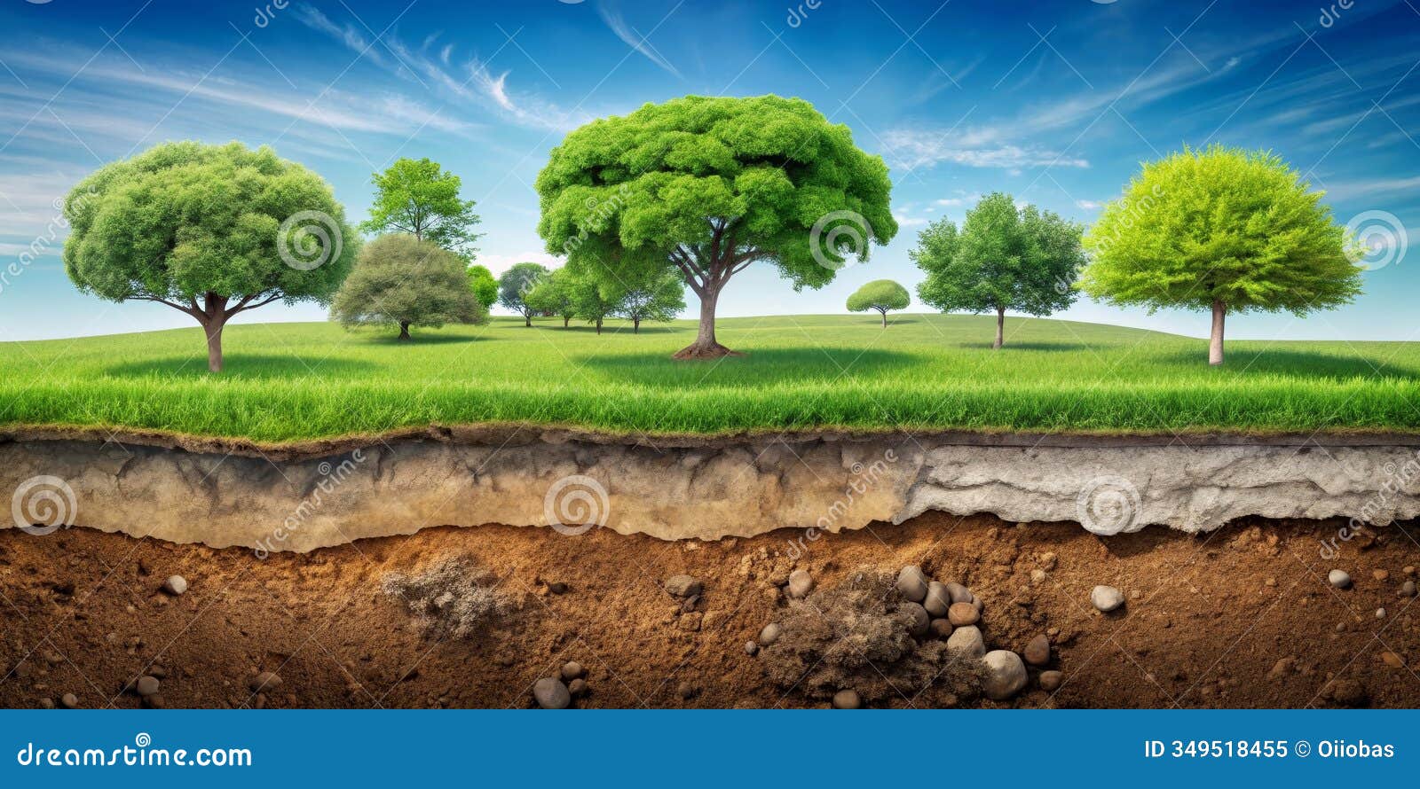 Cross-Section Landscape Lush Green Trees and Soil Layers Stock ...
