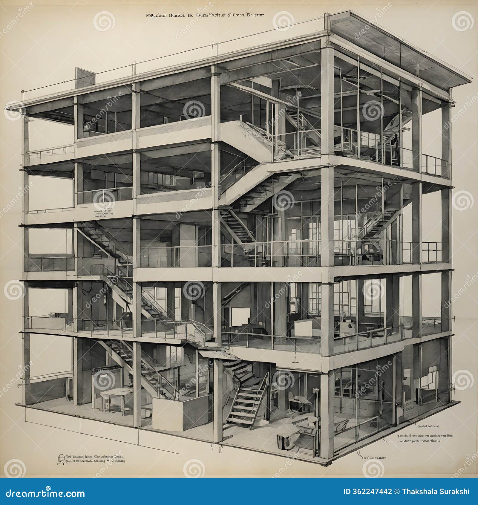Cross-Section Of A Multi-Story Office Building Showing Internal ...