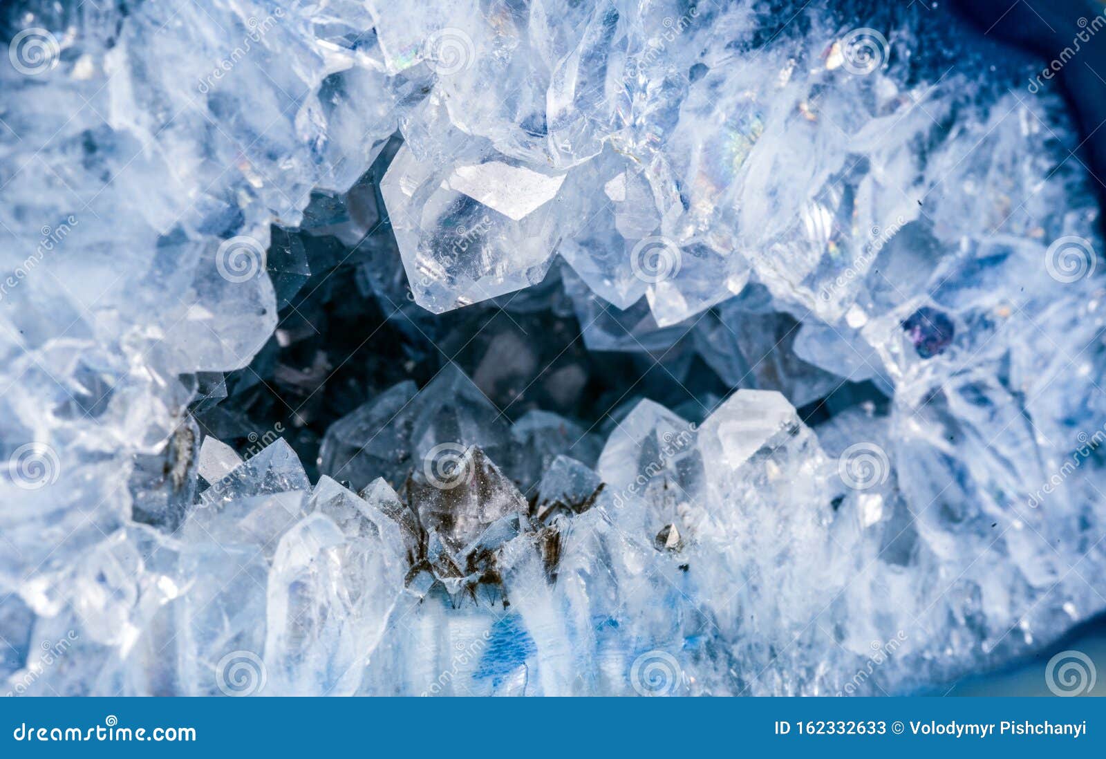 Cross Section of Natural Stone. Blue Quartz Geode with Transparent ...