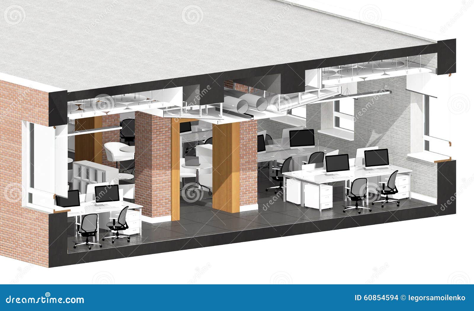 Cross Section of the Office Space Stock Illustration - Illustration of ...