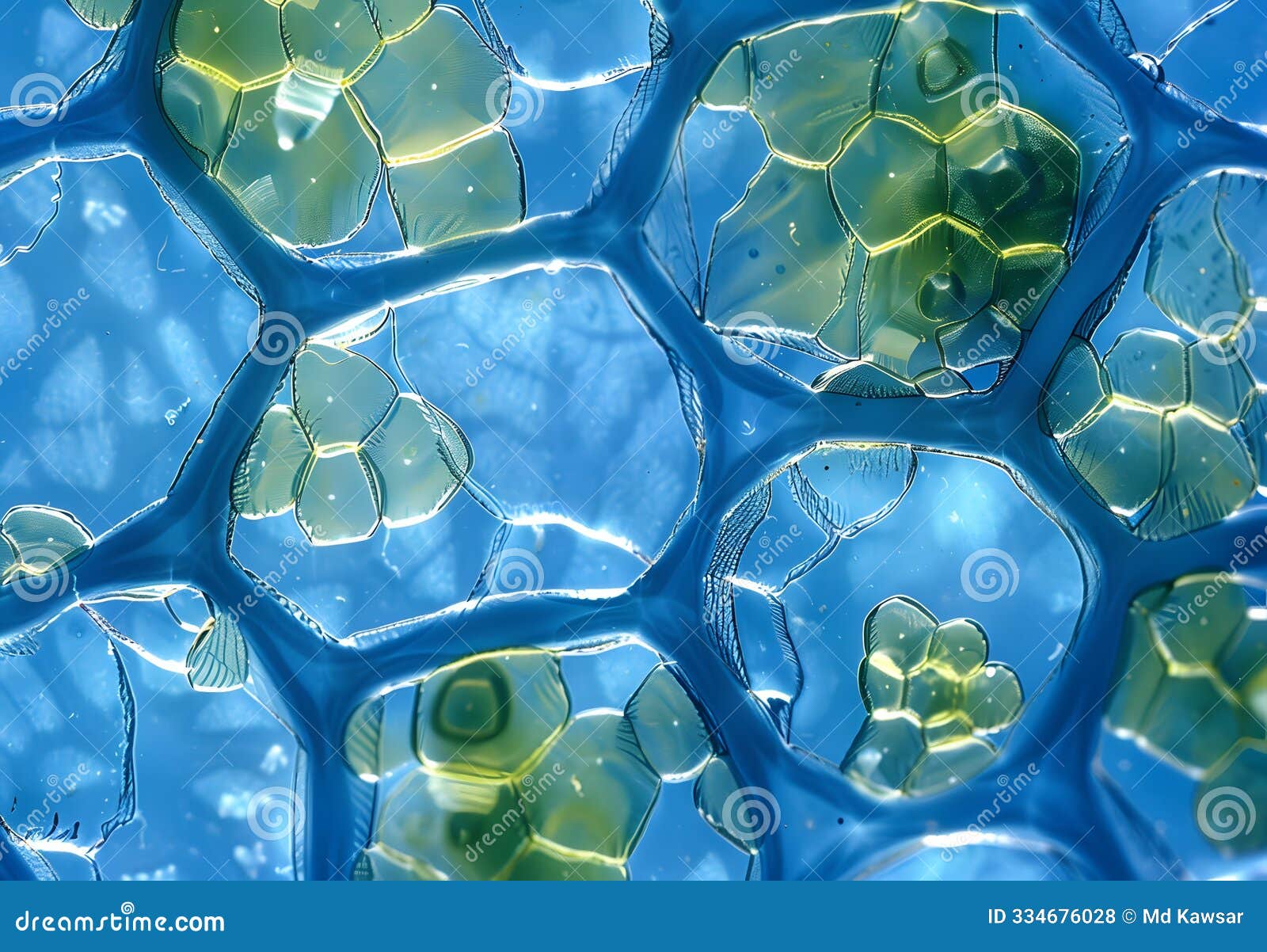 Microscopic View of Plant Cells on Blue Background Stock Illustration ...