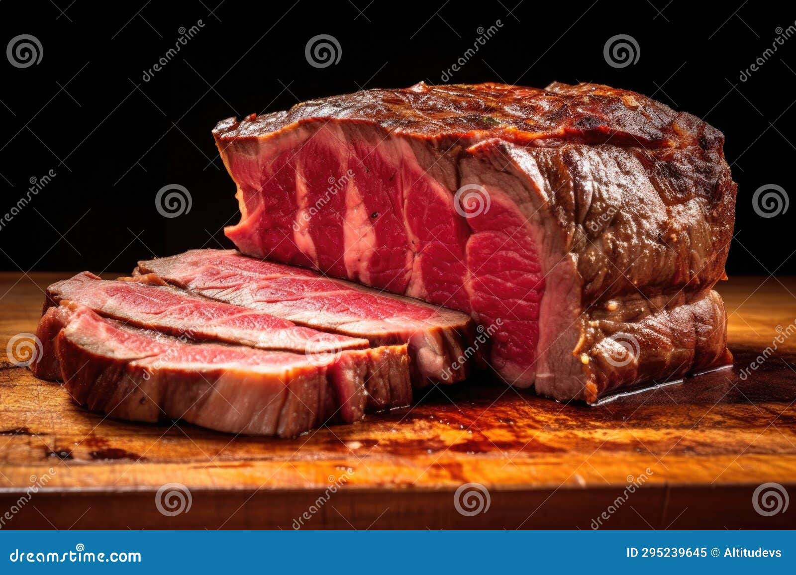 Cross-section of Porterhouse Steak with Juicy Inside Visible Stock ...