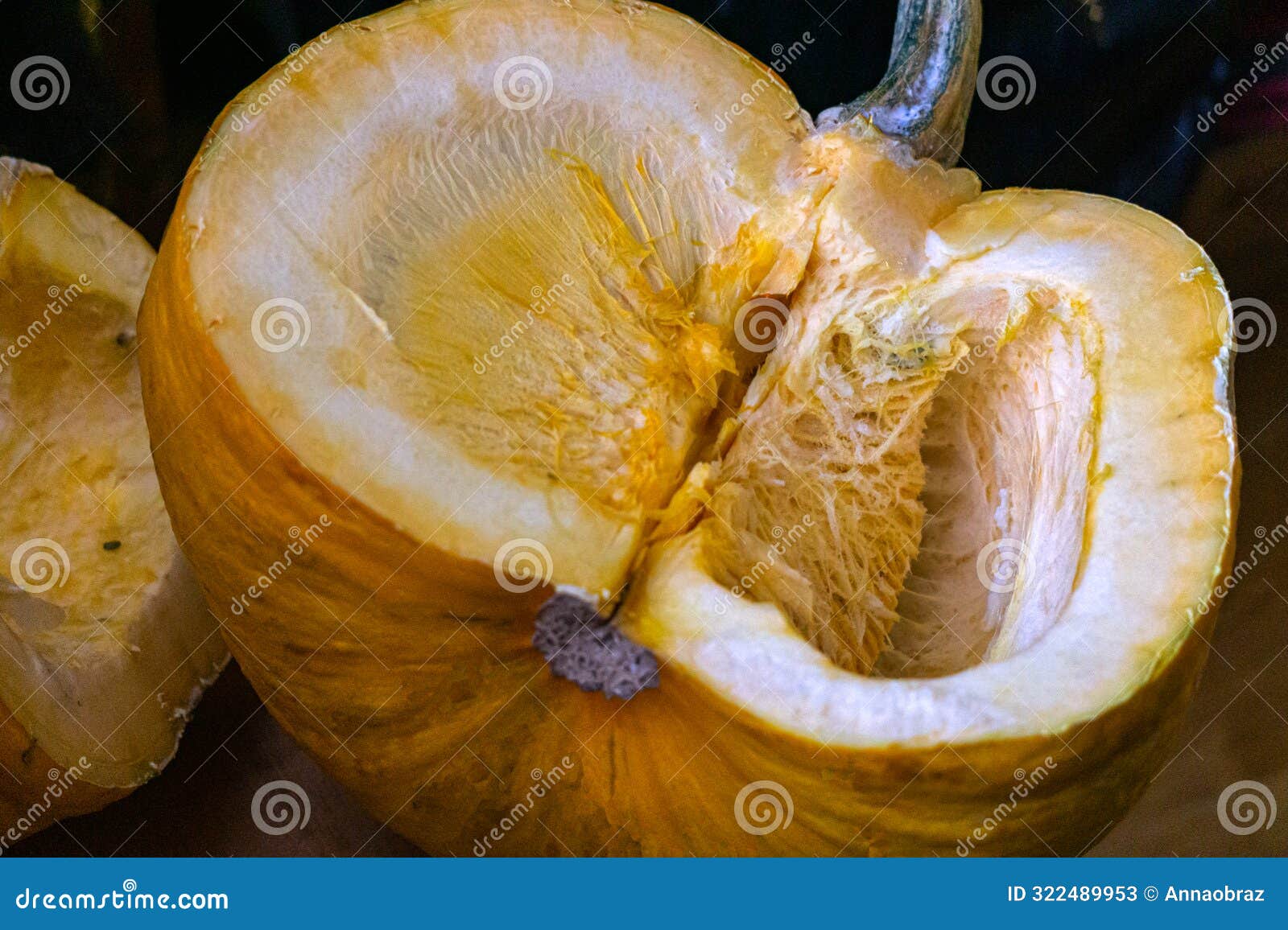 Cross-section of a Pumpkin with Cells for Seeds. Stock Image - Image of ...