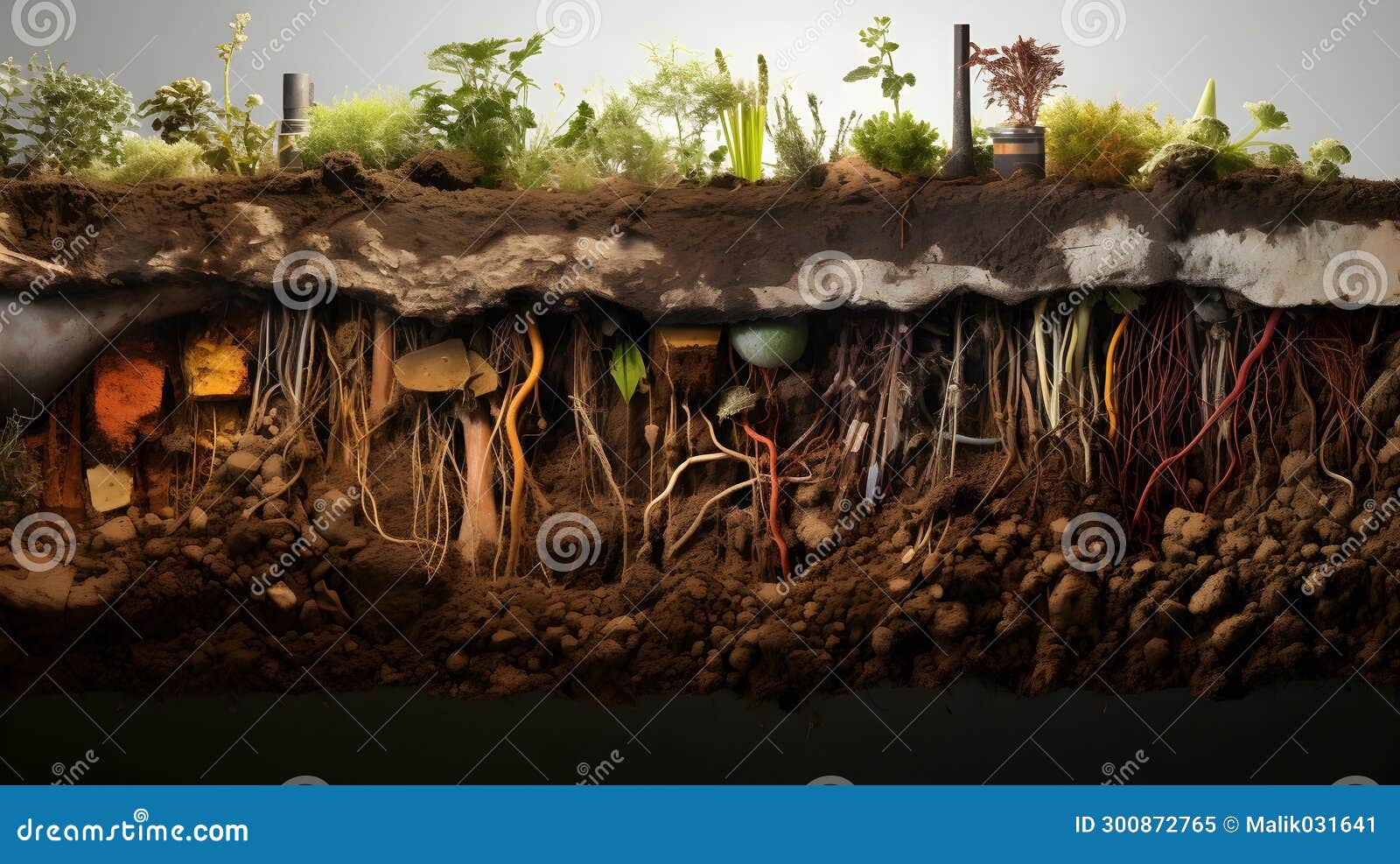Cross-section of Soil Layers with Diverse Plant Roots Stock ...